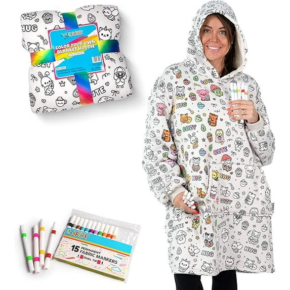Color In Blanket Hoodie for Kids and Adults - Oversized Wearable Craft ...