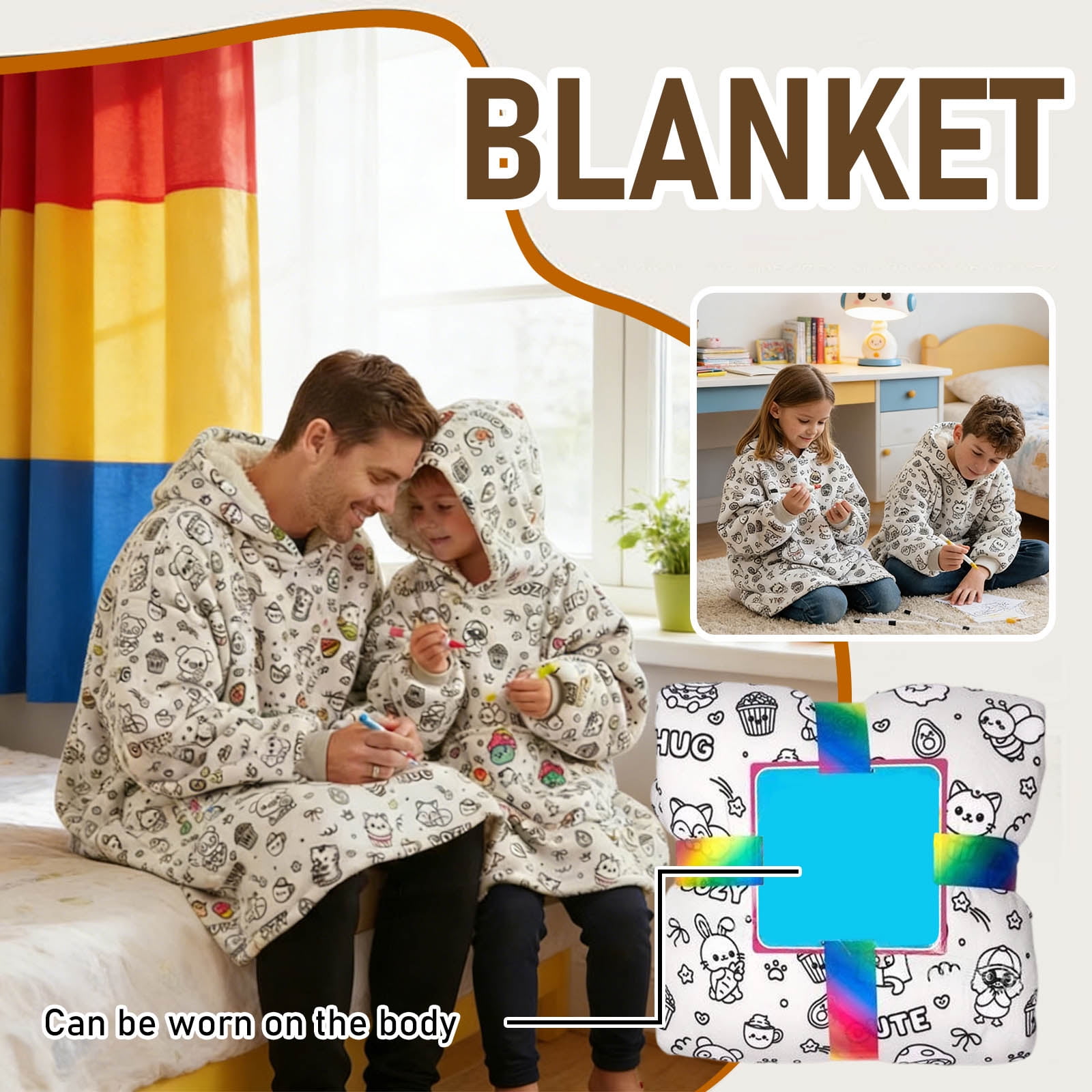 Color In Blanket Hoodie for Students and Adults - Oversized Wearable ...