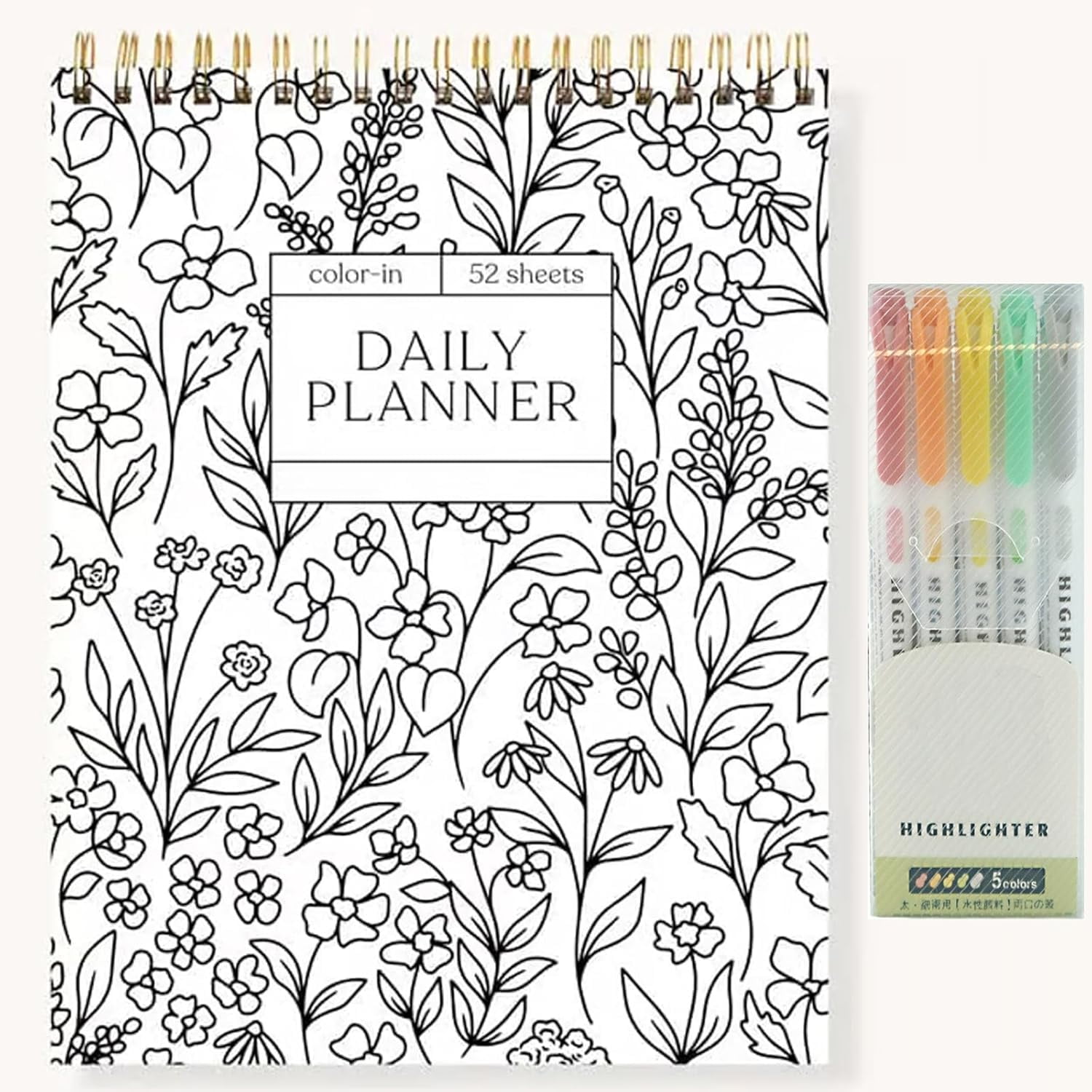 Color-In Spiral Notebook & Daily Planner, Beautiful Floral Design ...