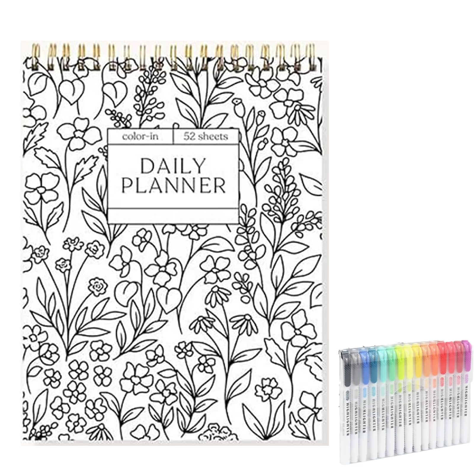 Color-In Spiral Notebook & Daily Planner, Flowers Meeting Notes ...