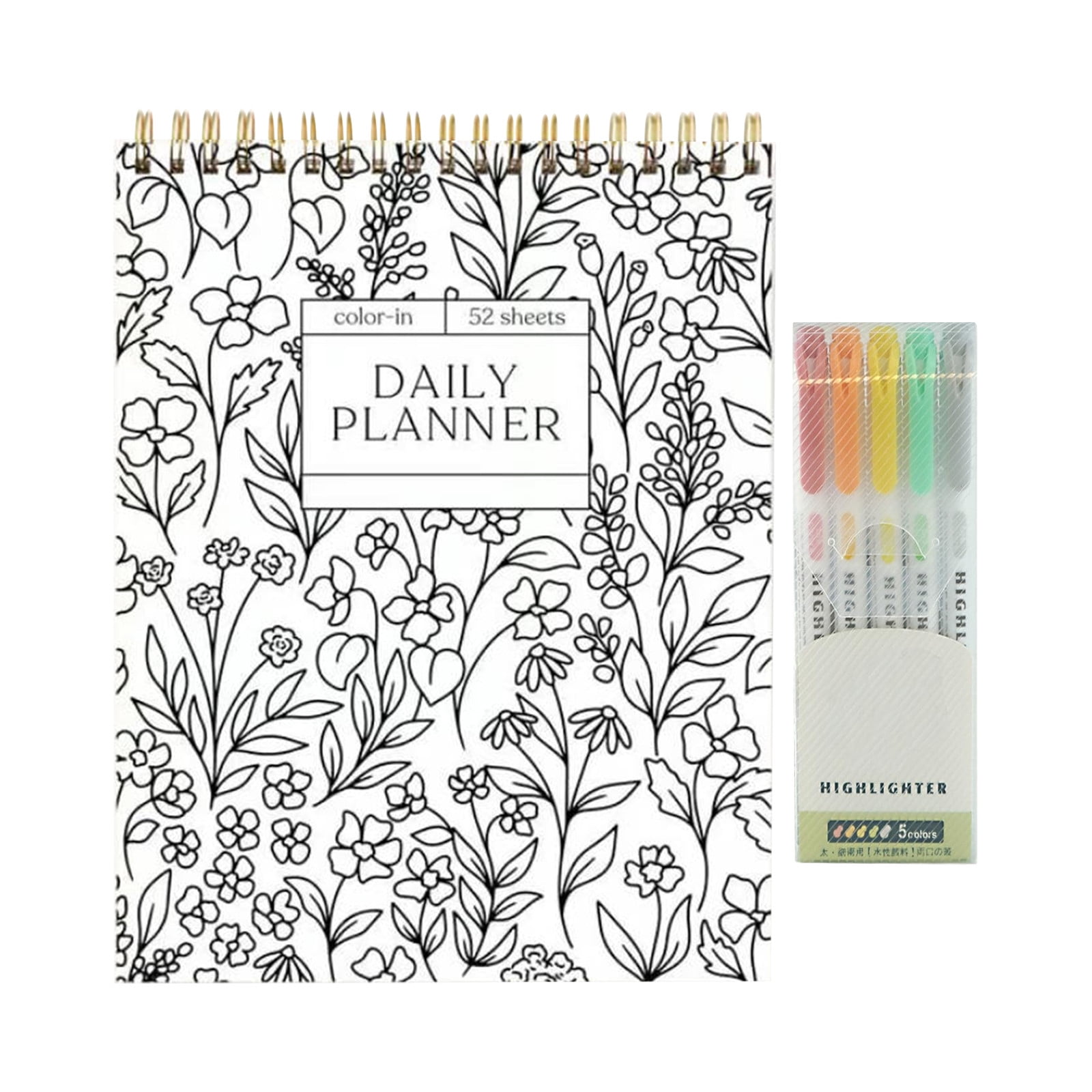 Color-In Spiral Notebook & Daily Planner, Flowers Meeting Notes ...
