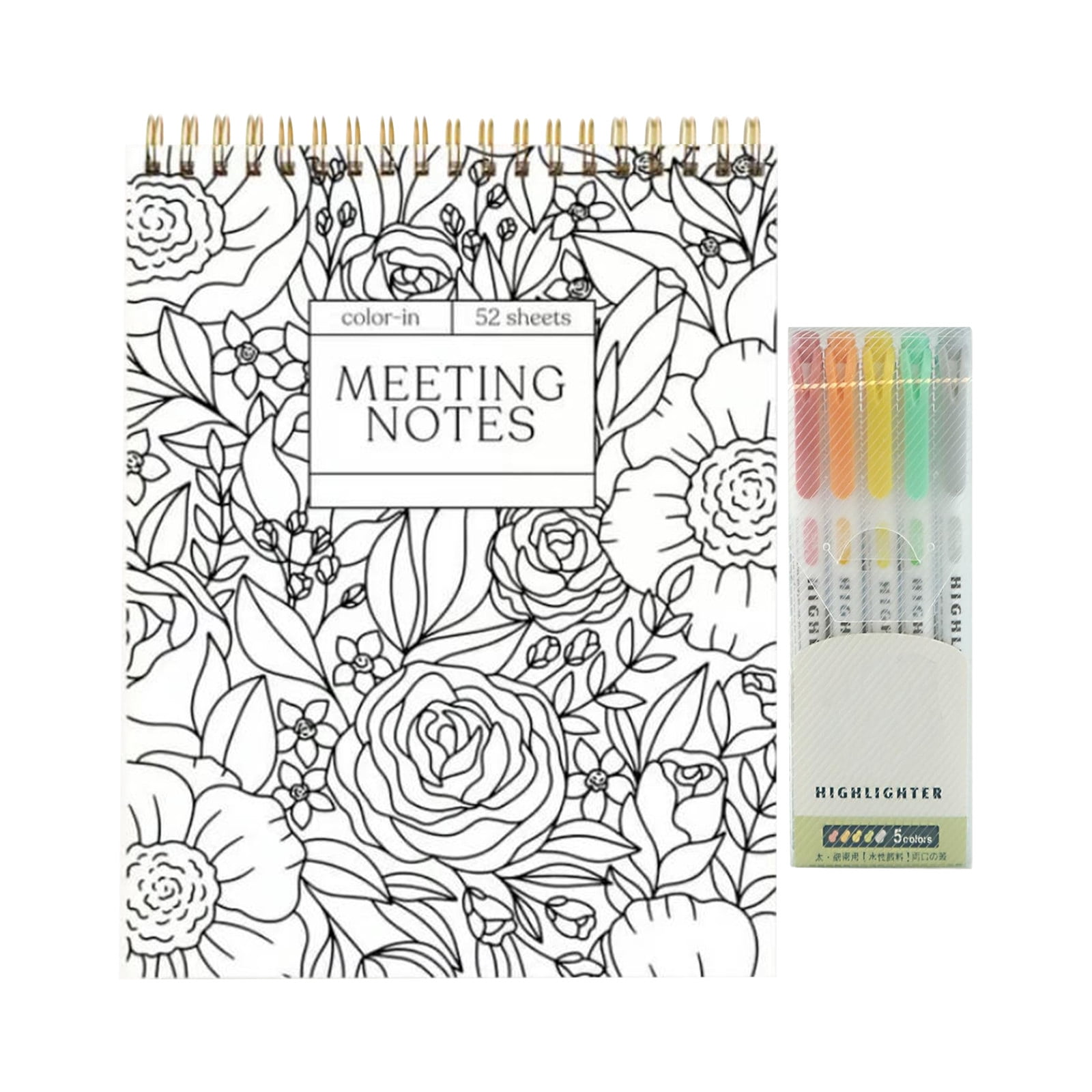 Color-In Spiral Notebook & Daily Planner, Flowers Meeting Notes ...