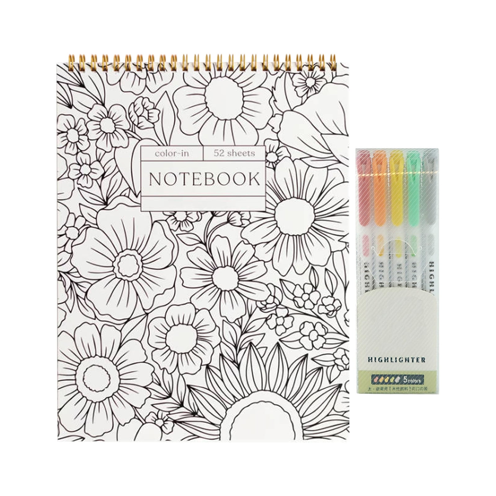 Color-In Spiral Notebook & Daily Planner, Flowers Meeting Notes ...