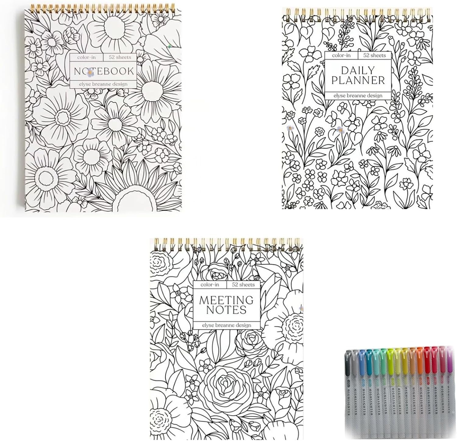 Color-In Spiral Notebook & Daily Planner, Notepad Day Planner Set ...