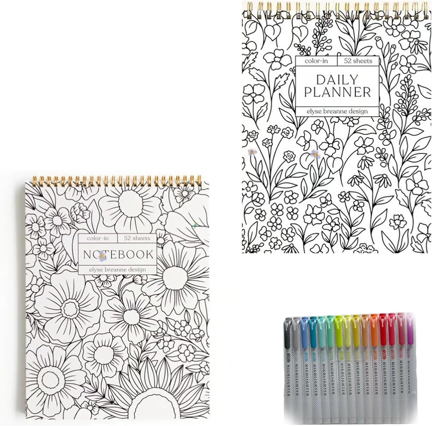 Color-In Spiral Notebook & Daily Planner, Notepad Day Planner Set ...