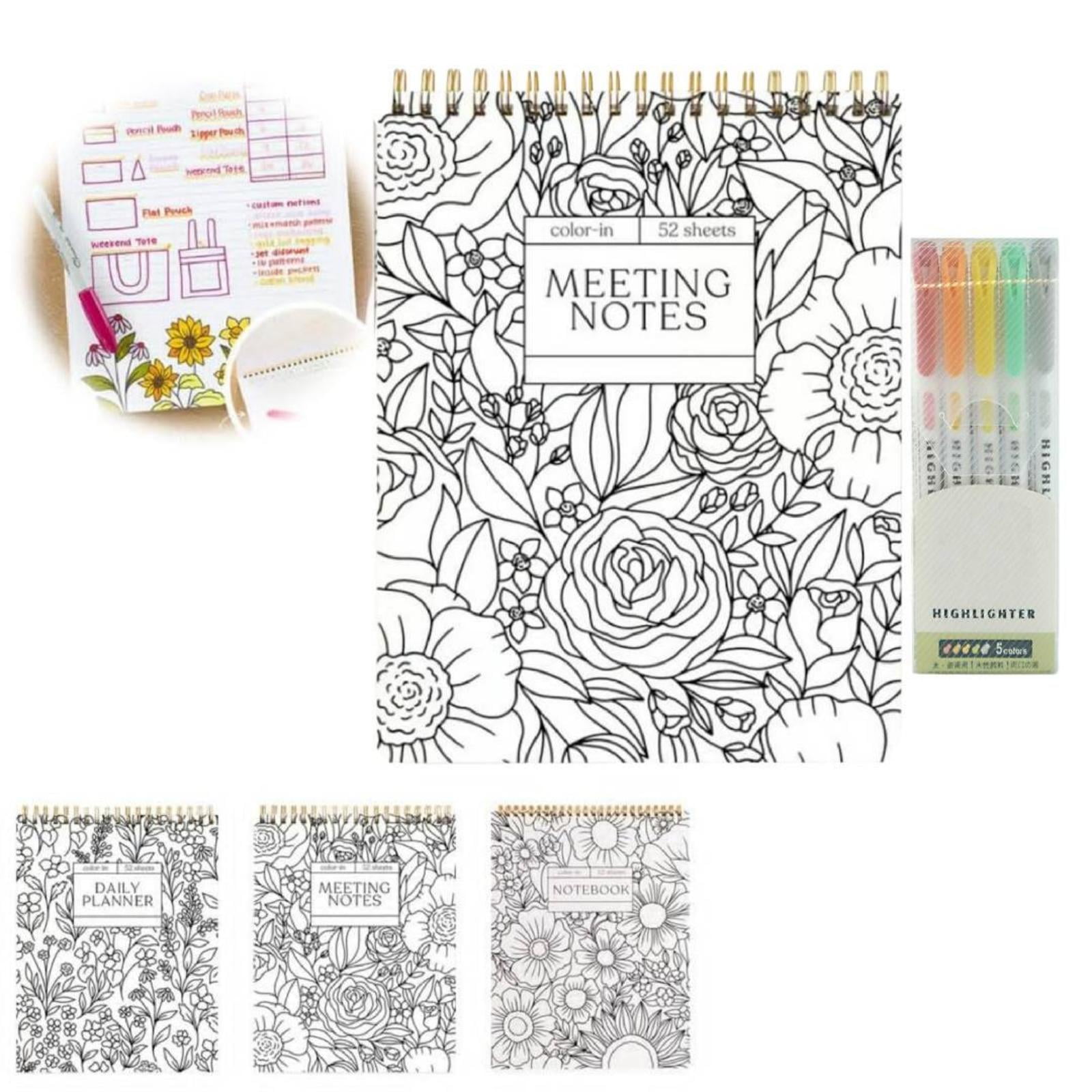 Color-In Spiral Notebook & Daily Planner,Task Management Notebook with ...