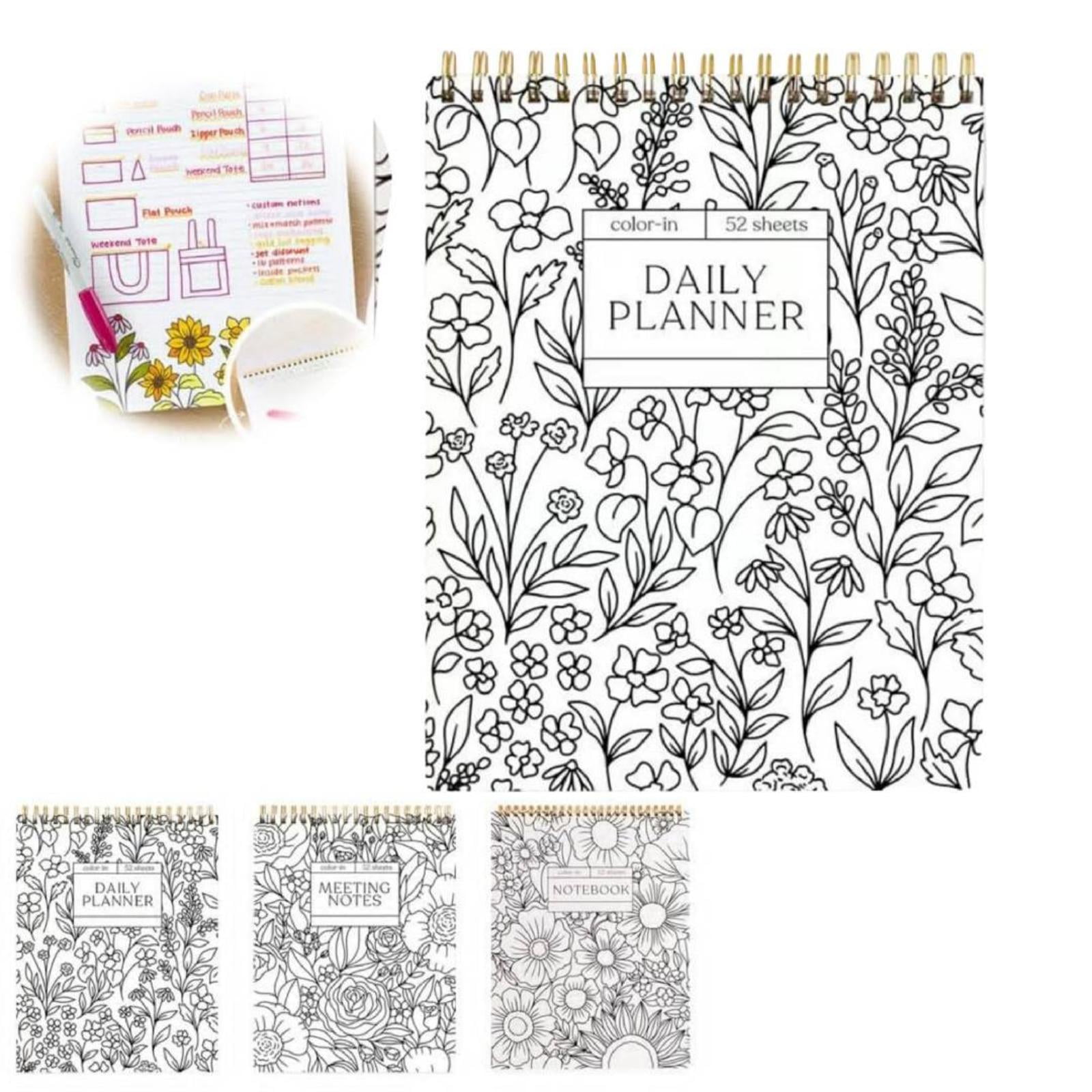 Color-In Spiral Notebook & Daily Planner,Task Management Notebook with ...