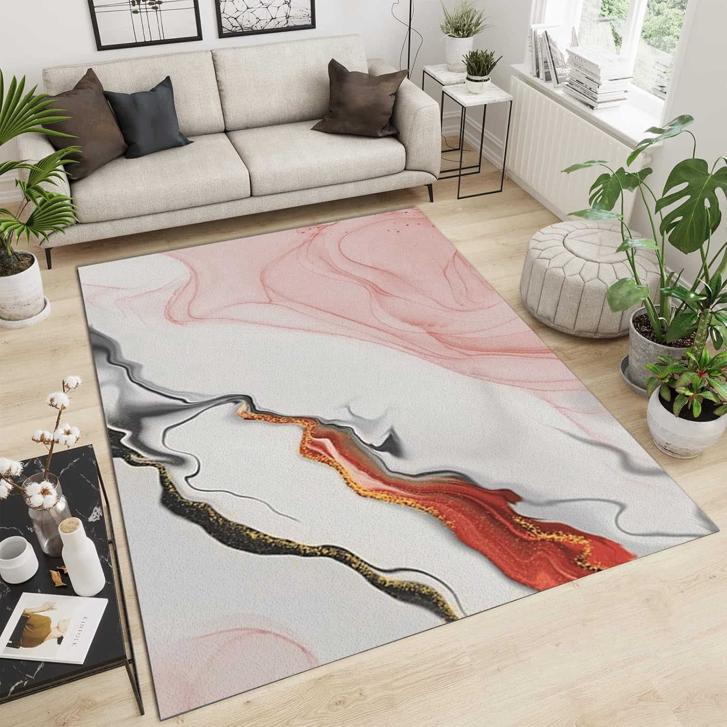 Color Ink Art Area Rugs, 3D Marble Apartment Carpet, Rug Pad Fine Pile ...