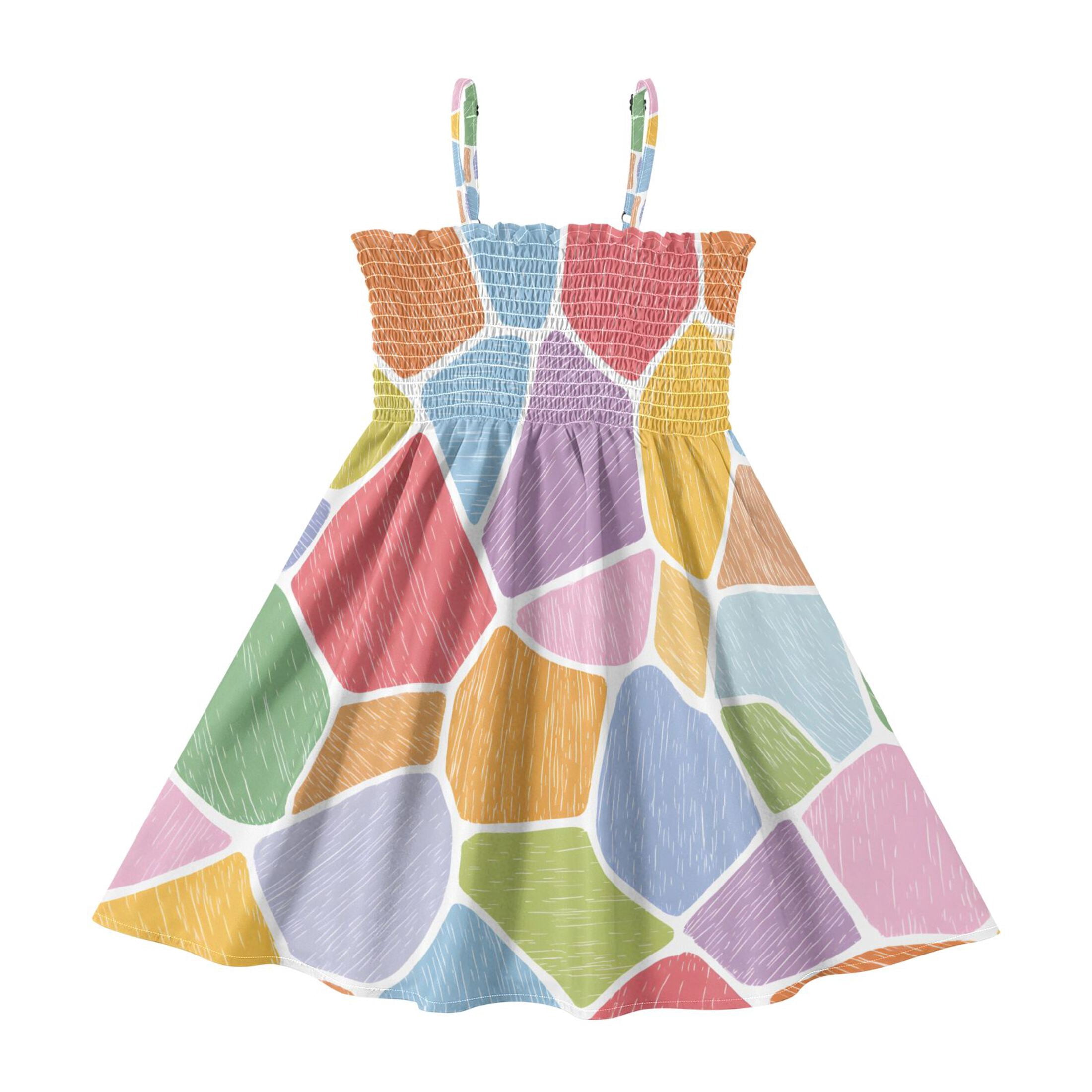Color Irregular Shape Pattern Girls' Casual Dresses 2Y-8Y Sleeveless ...