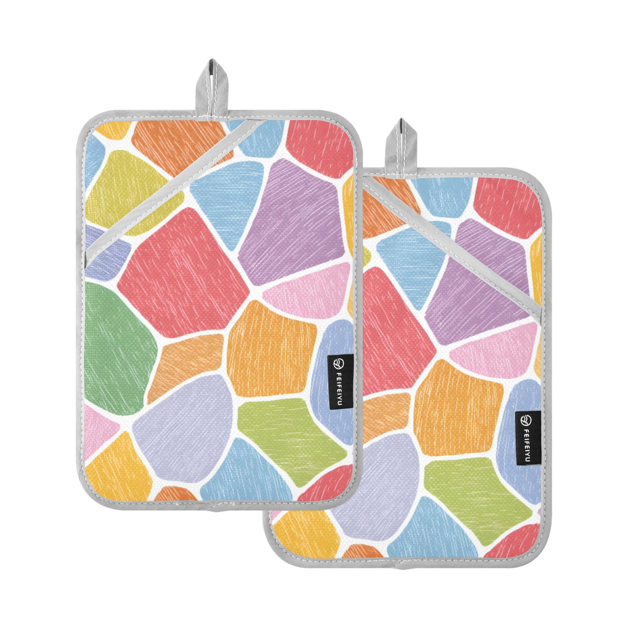 Color Irregular Shape Pattern Pot Holder Set 2 Piece Non-Slip Oven Hot ...
