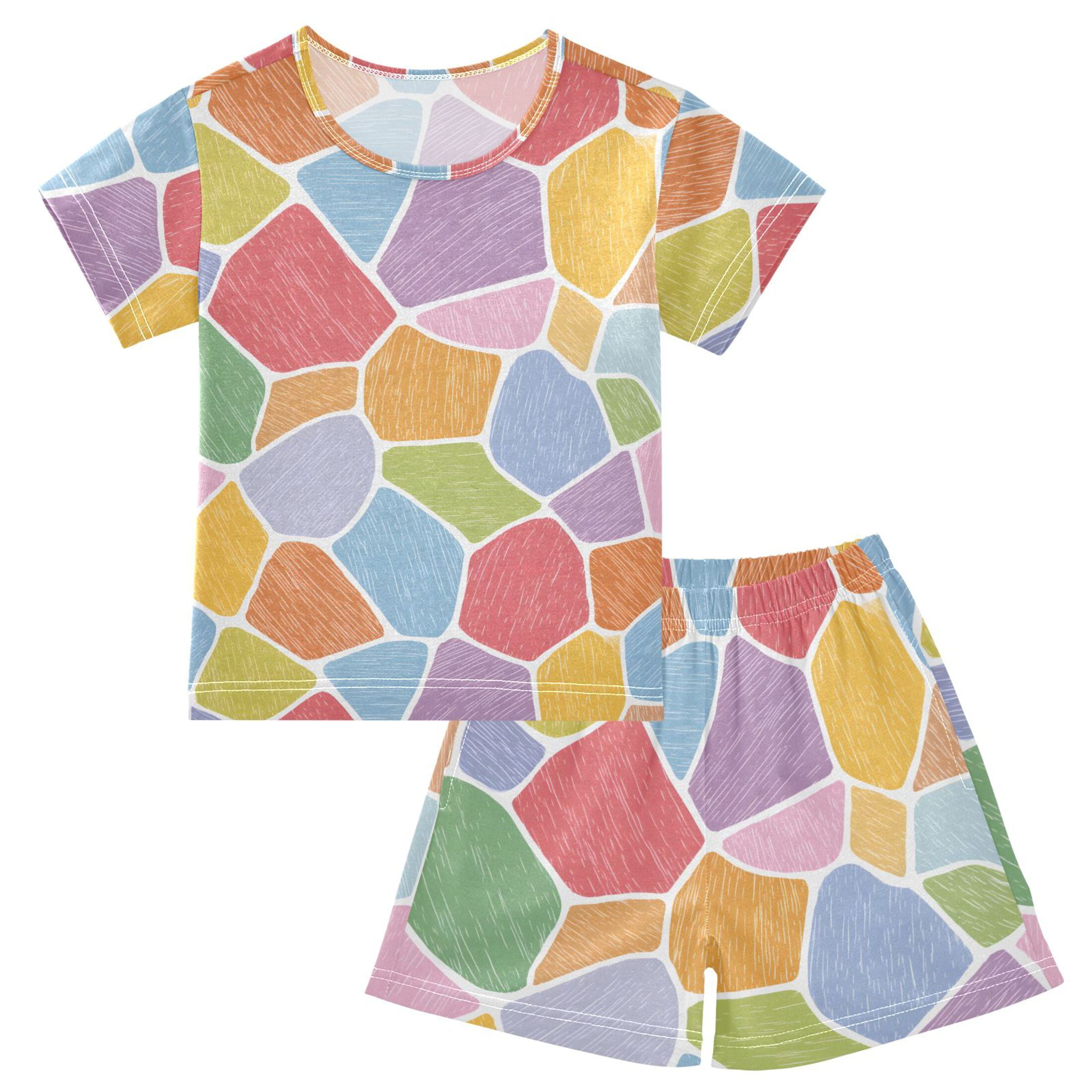 Color Irregular Shape Pattern Summer Pajama Set Soft Cotton Short ...