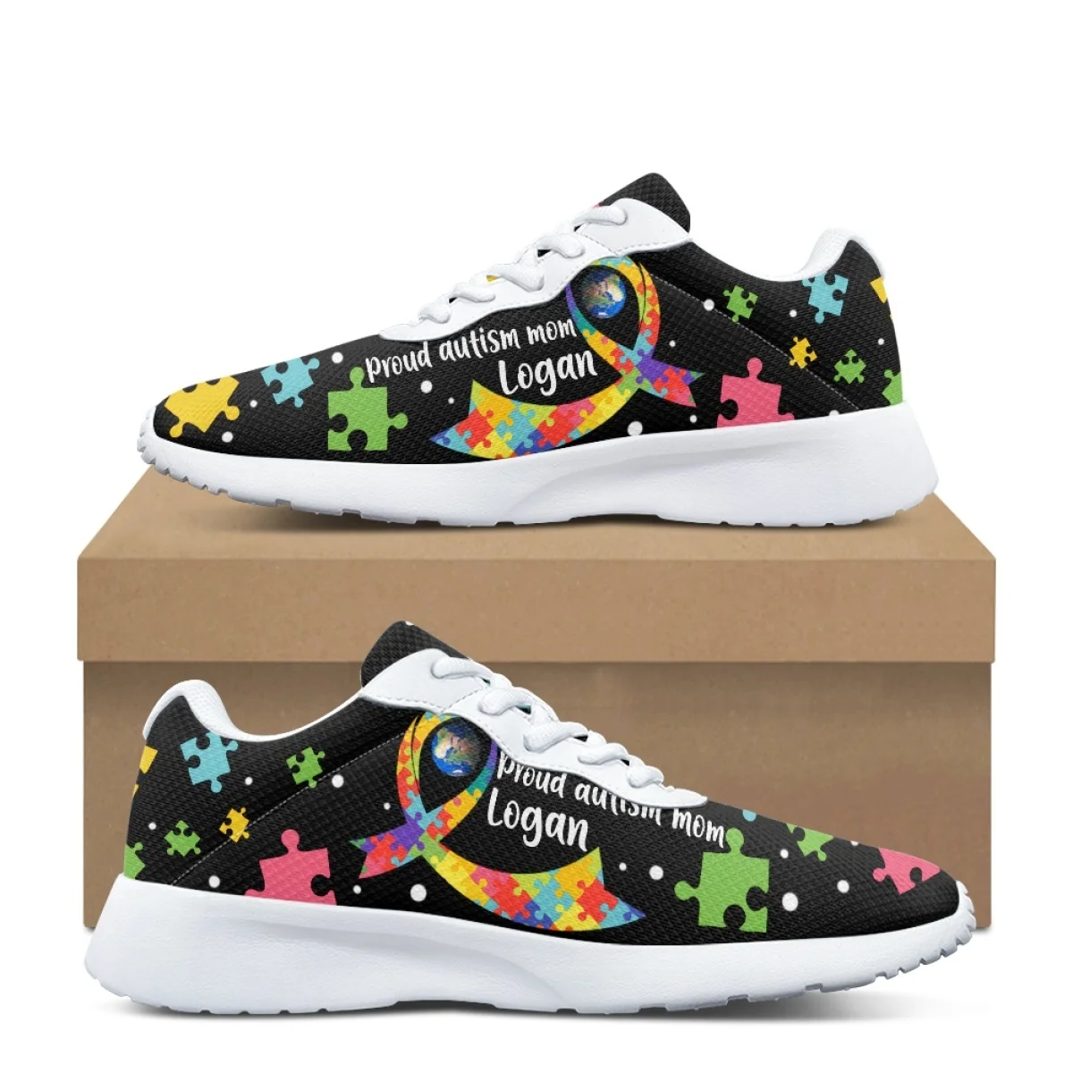 Color Jigsaw Autism Pattern Brand Design Women Casual Fitness Shoes ...