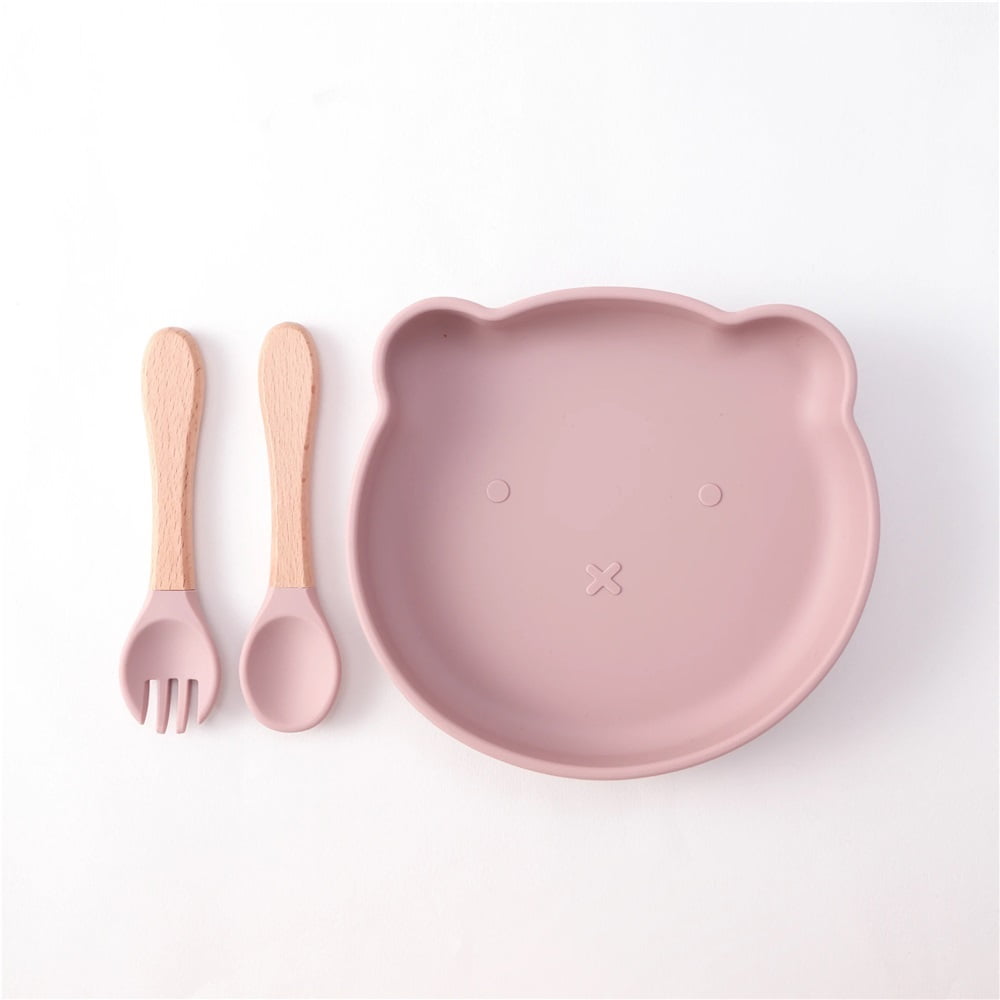 Color Kids 3PCS Cartoon Bear Silicone Feeding Set Sucker Bowl Wooden ...