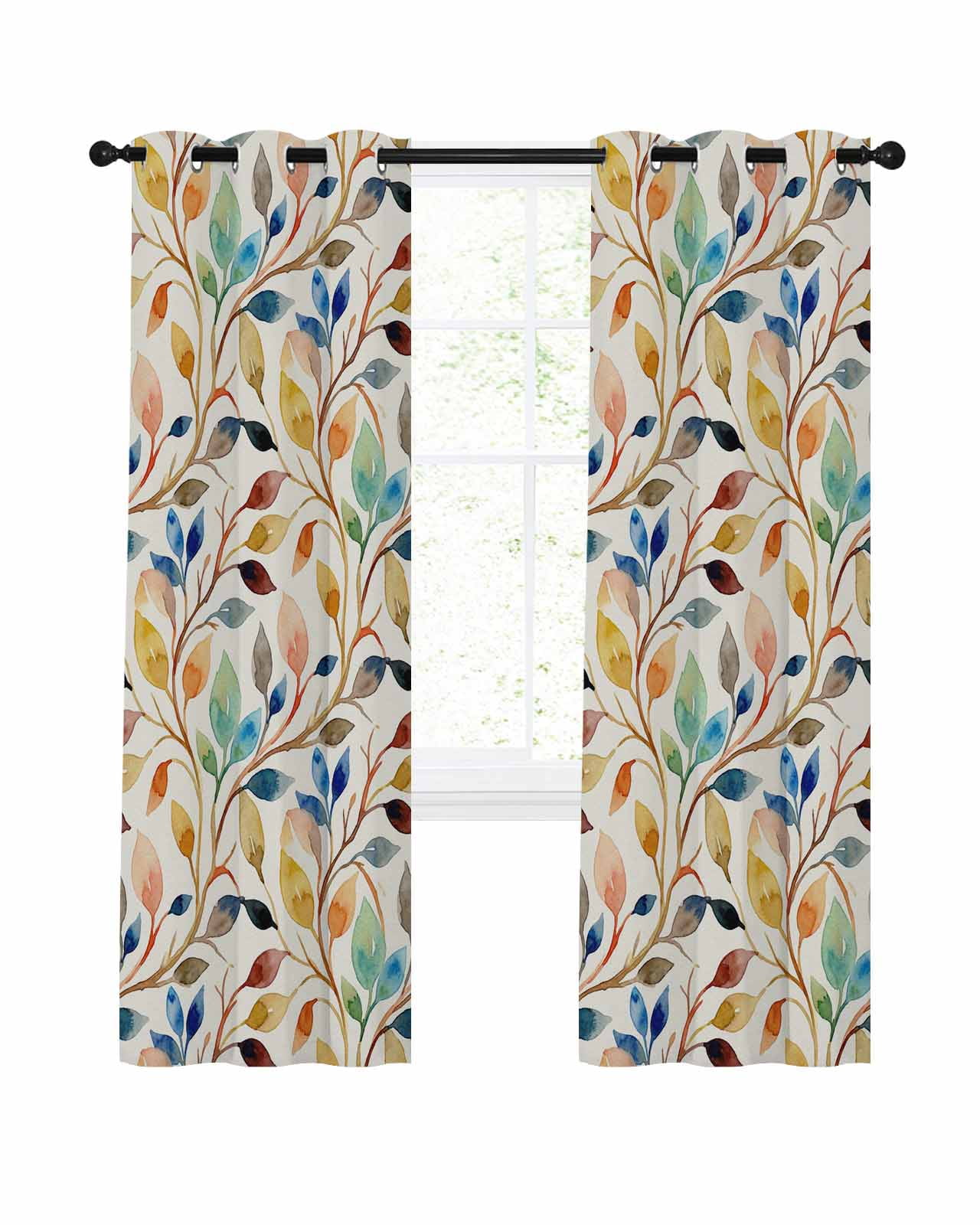 Color Leaves Blackout Curtains for Bedroom Living Room, Vintage ...