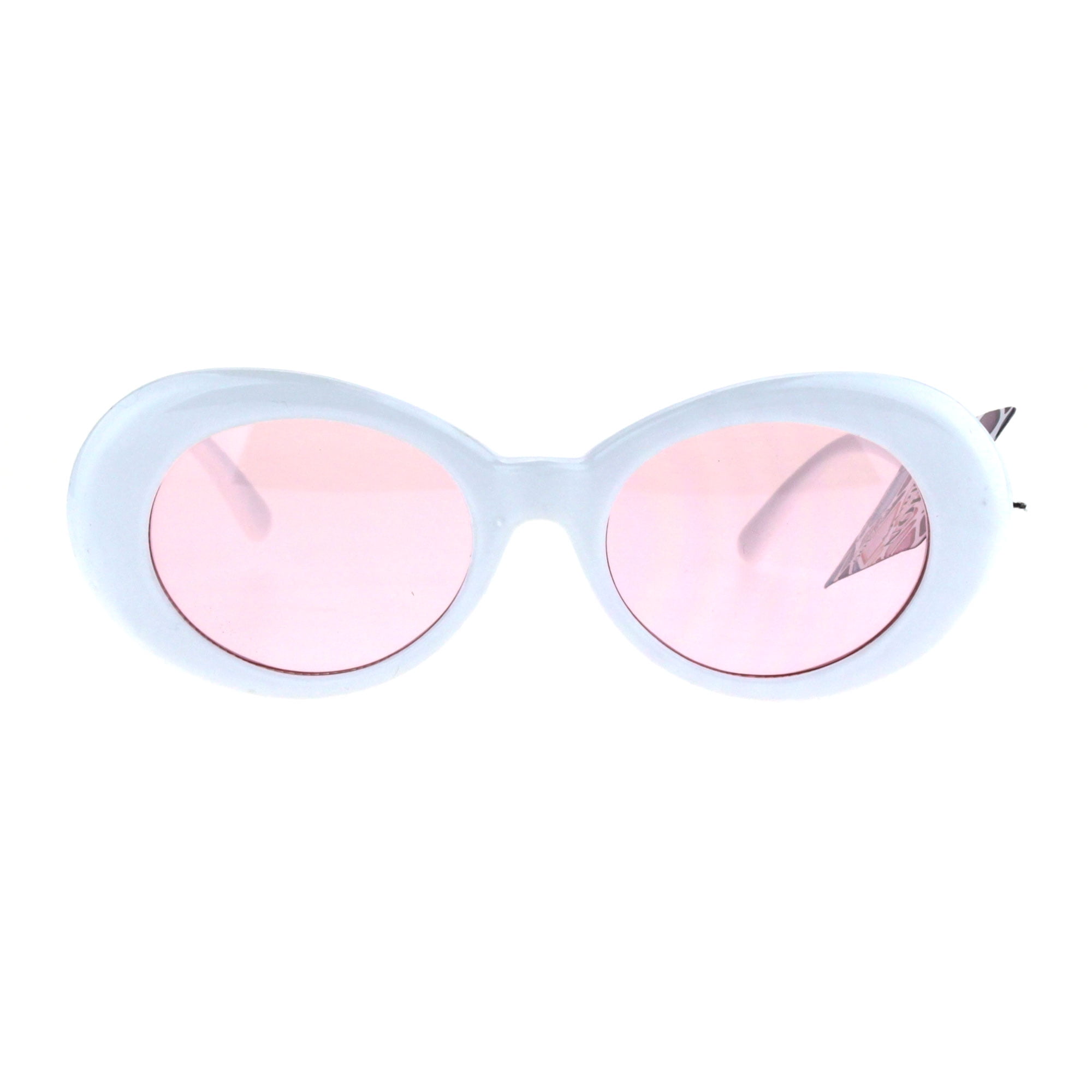 Color Lens Retro Mod Oval Round Minimal White Frame Sunglasses Pink ...