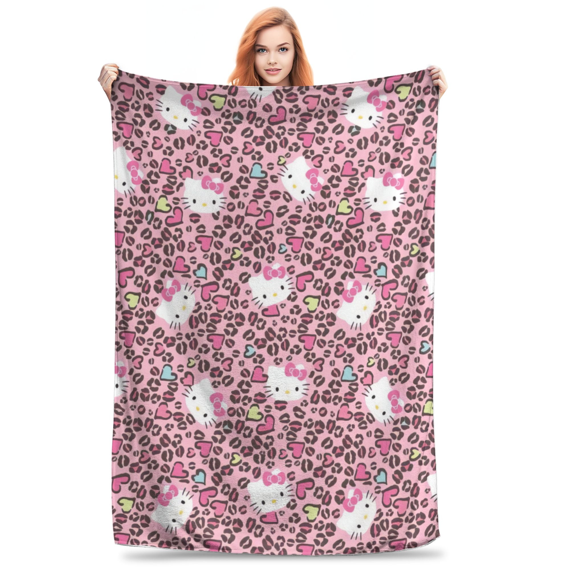Color Leopard Hello Kitty Blanket for Couch Bed Comfy Throw Blankets ...