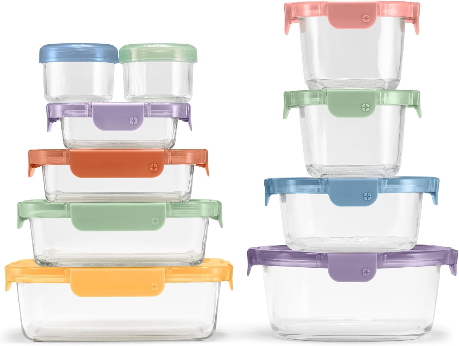 Color Lock 20 PC Mixed Glass Food Storage Sets, Leak-Proof Glass Food ...