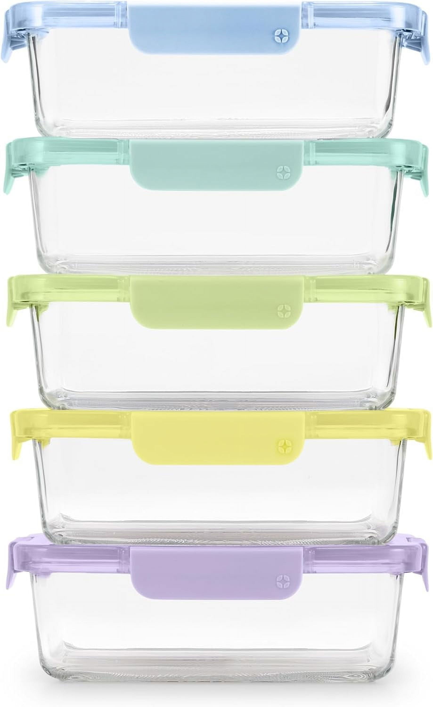 Color Lock 5 Cup 10PC, 5 Pack Glass Meal Prep Sets Leak-Proof Glass ...
