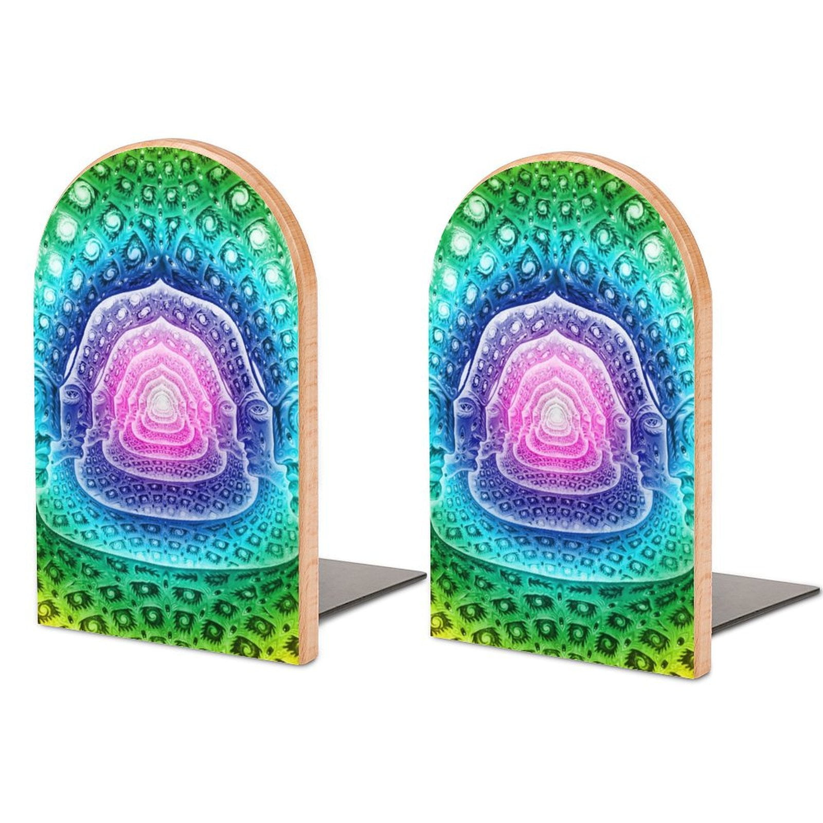 Color Logo Tool Band Bookends Wood Book Divider Decor Shelves Non-Skid ...