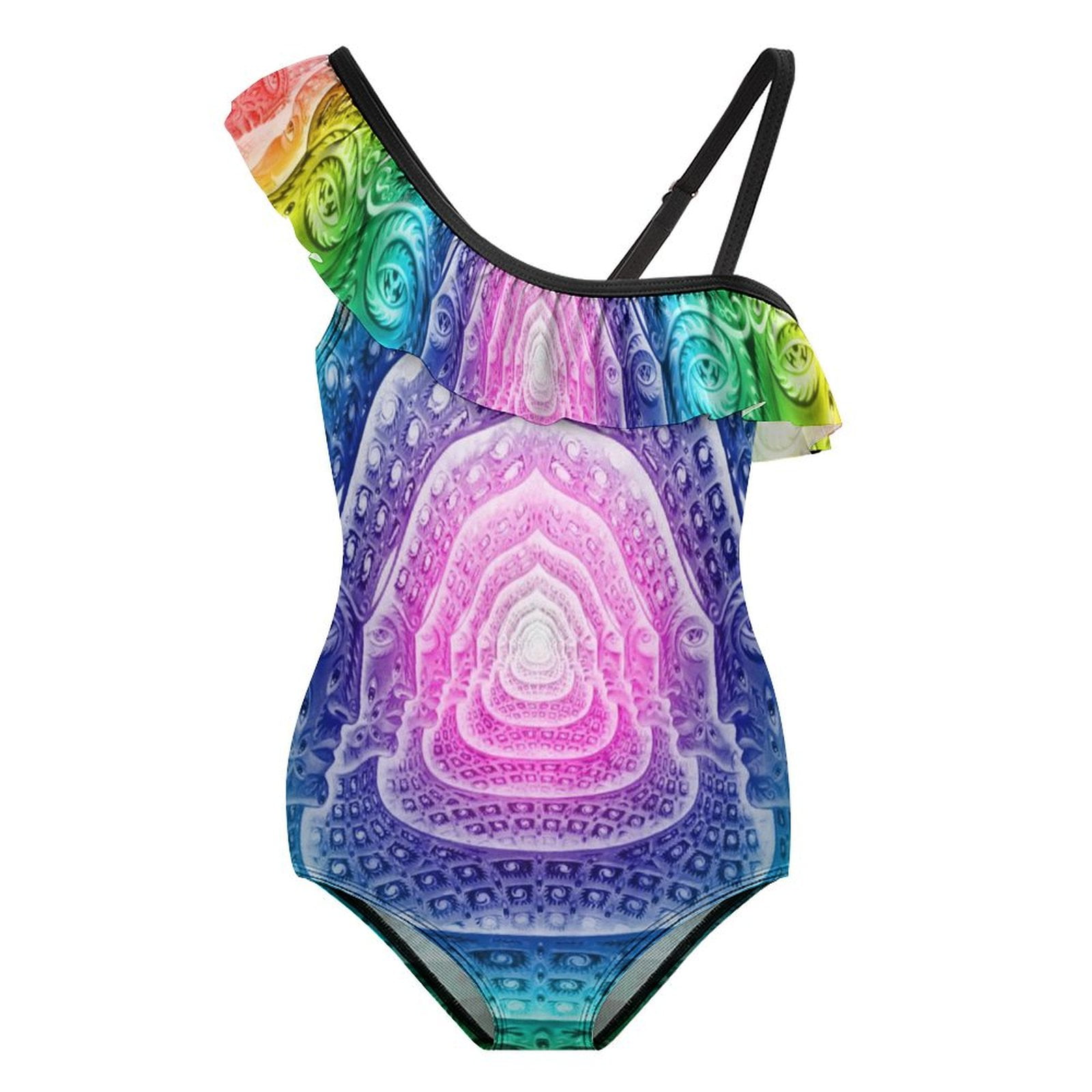 Color Logo Tool Band One-Piece Swimsuit for Girls Adjustable One ...