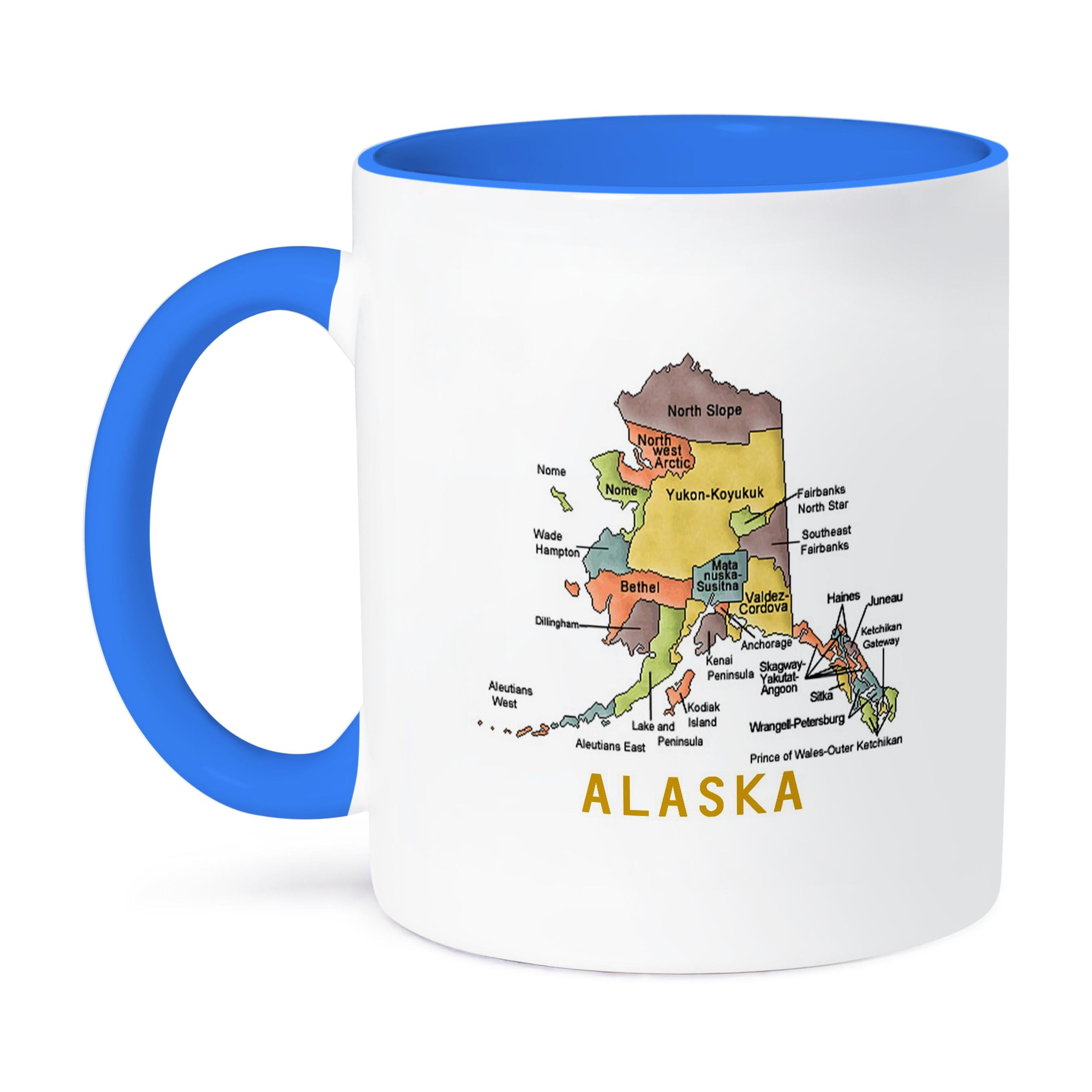 3dRose, Color Map Of Alaska Counties, 11oz Two-Tone Blue Mug - Walmart.com