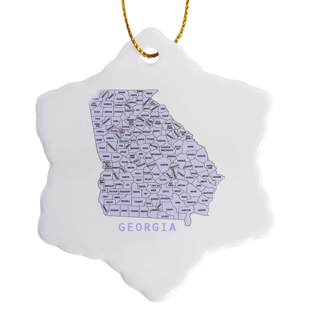 3drose, Color Map of Georgia Counties, 3 inch Snowflake Porcelain ...