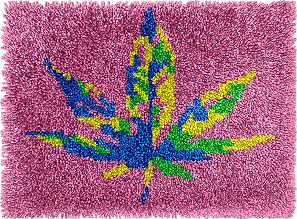 Color Marijuana Leaf DIY Latch Hook Rug Kits DIY Cushion Tapestry ...