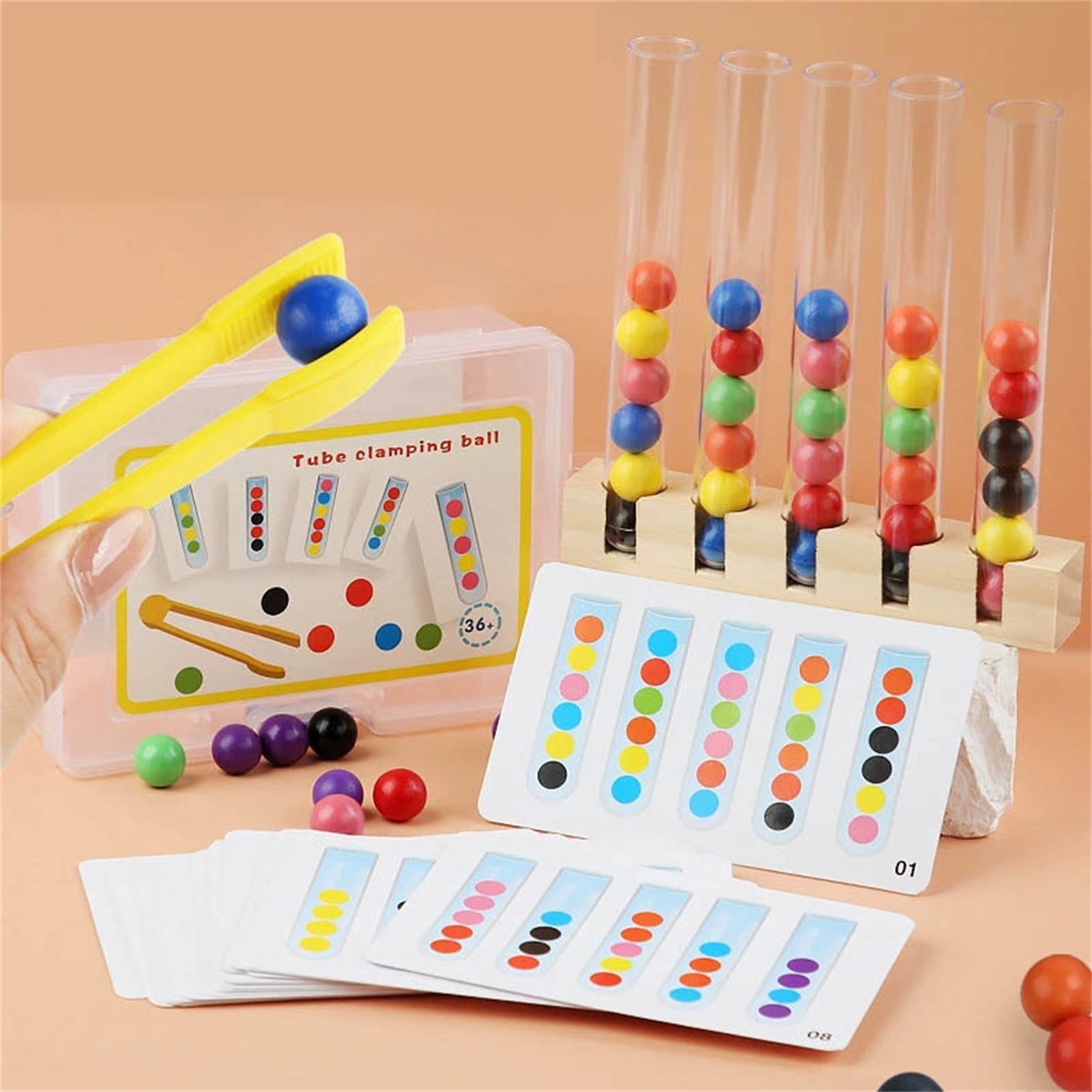 Color Matching Bead Tube Puzzle, Wooden Sorting Educational Game ...