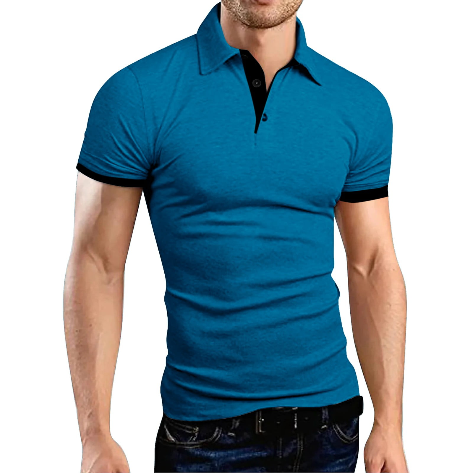 Color Matching Short Sleeve Mock Neck Weekend Activewear Men T Shirts
