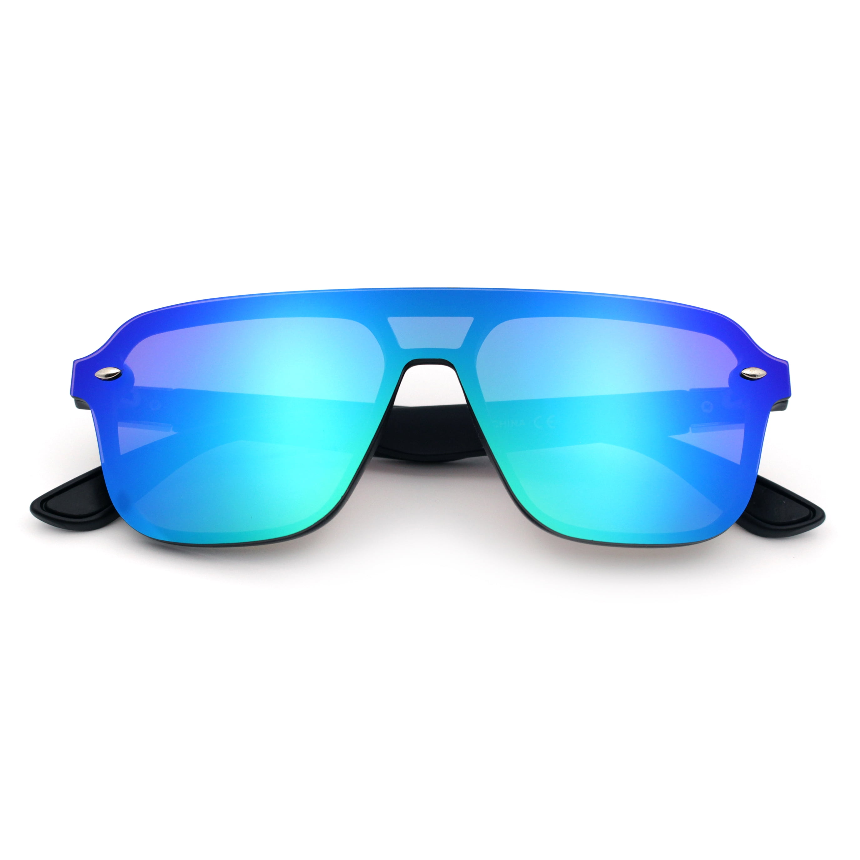Color Mirror Shield Flat Top Racer Rimless Horn Rim Plastic Sunglasses ...