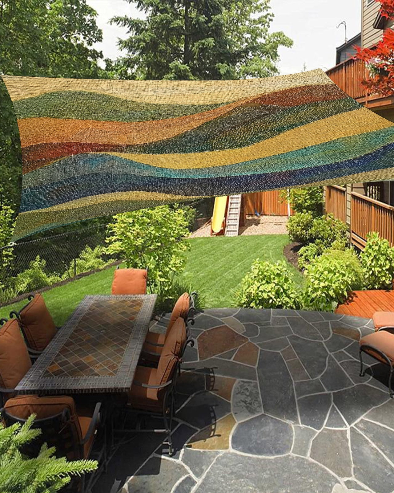 Color Mountain Stripes Sun Shade Sail 6.5'X10' Vintage Abstract Waves ...