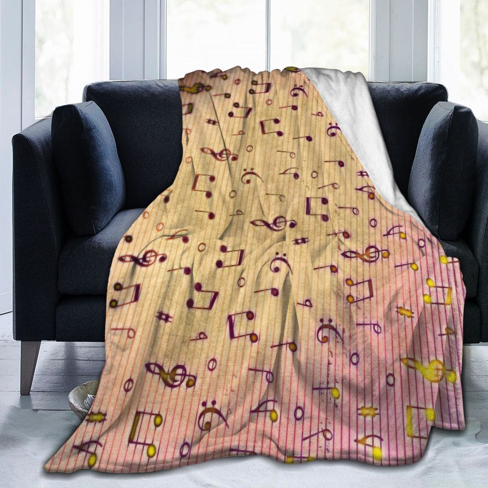 Color Music Notes Throw Blanket Soft Cozy Warm Durable Fuzzy Flannel ...