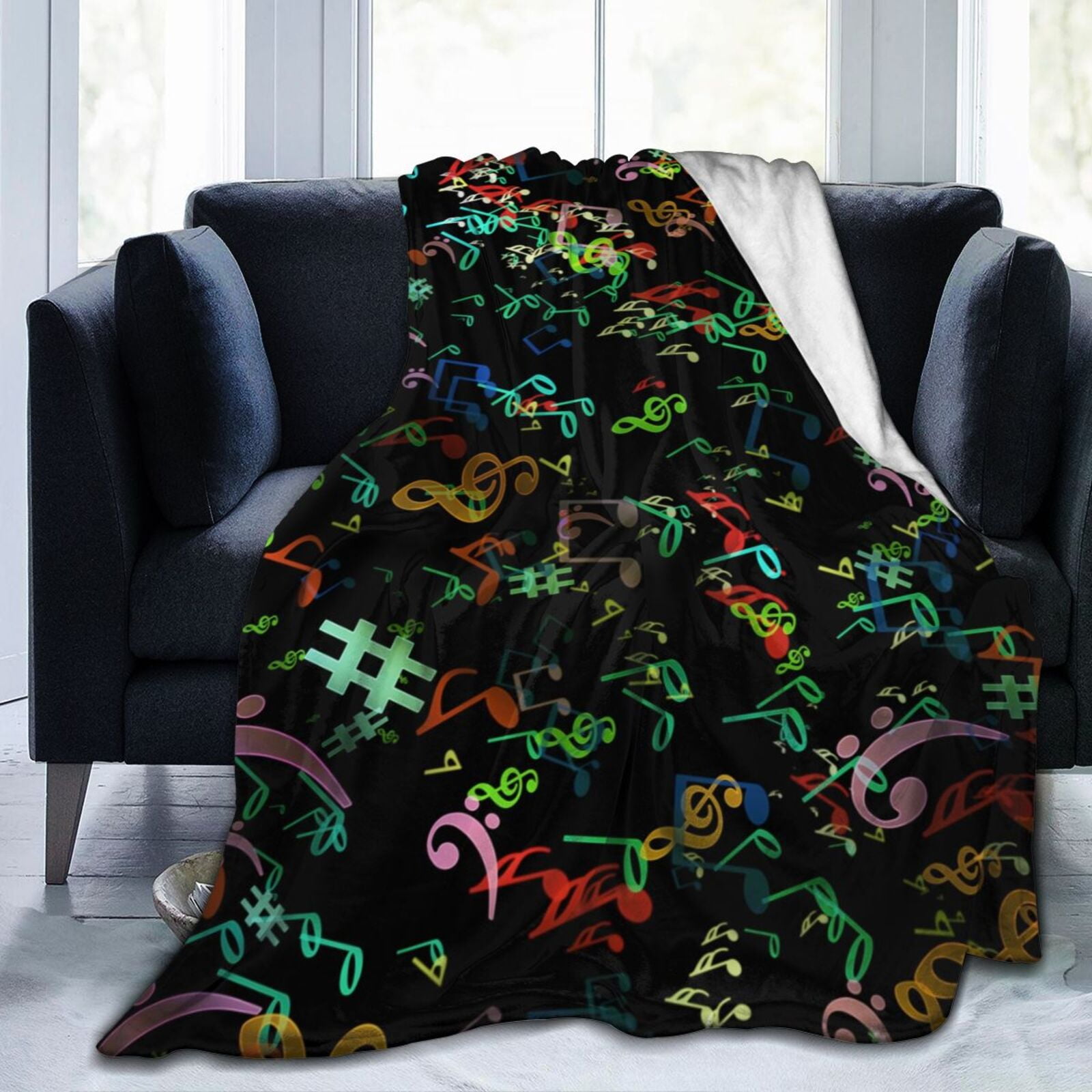 Color Music Notes Throw Blanket Soft Cozy Warm Durable Fuzzy Flannel ...