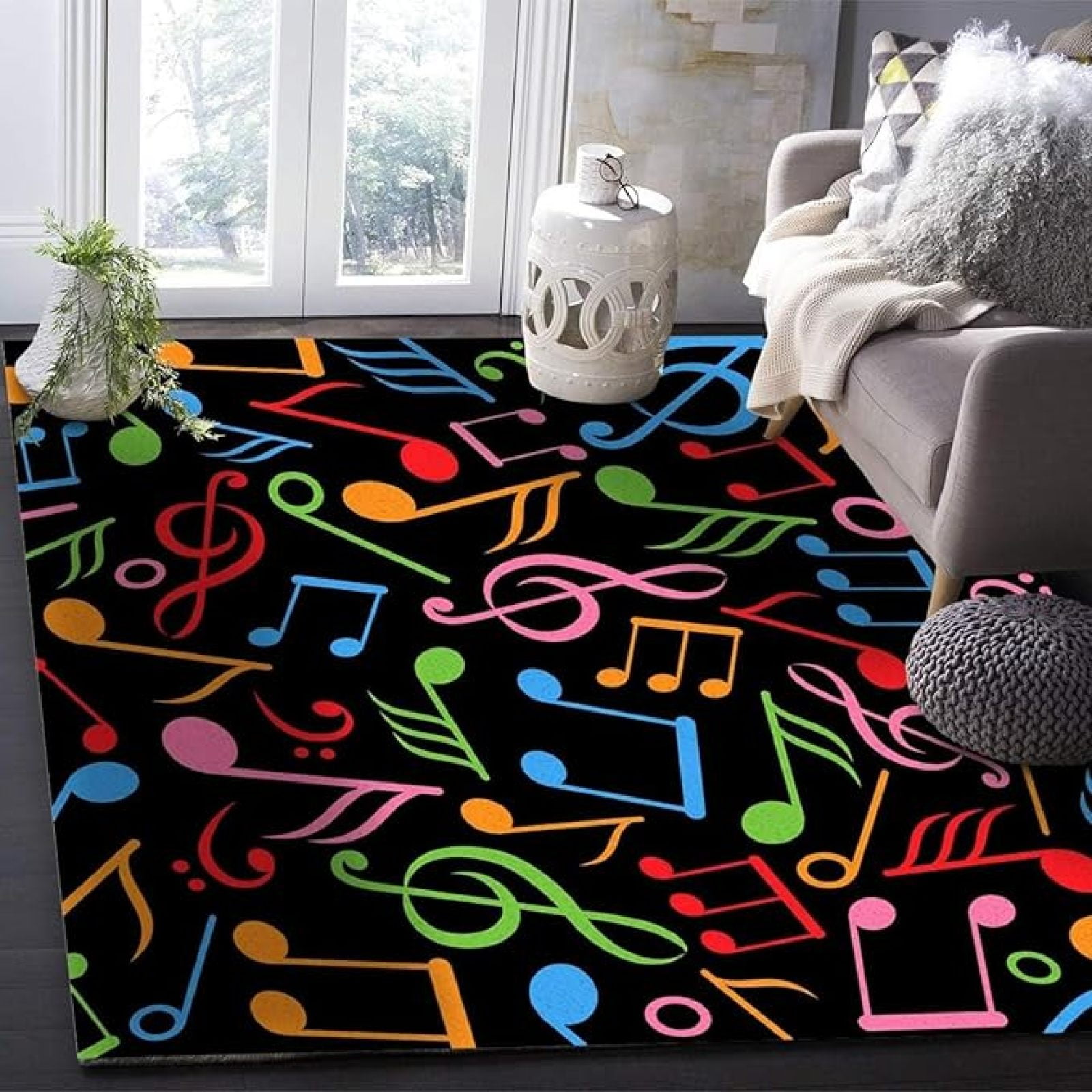 Color Musical Notation Kids Area Rug, Modern Music Lover Print Carpet ...