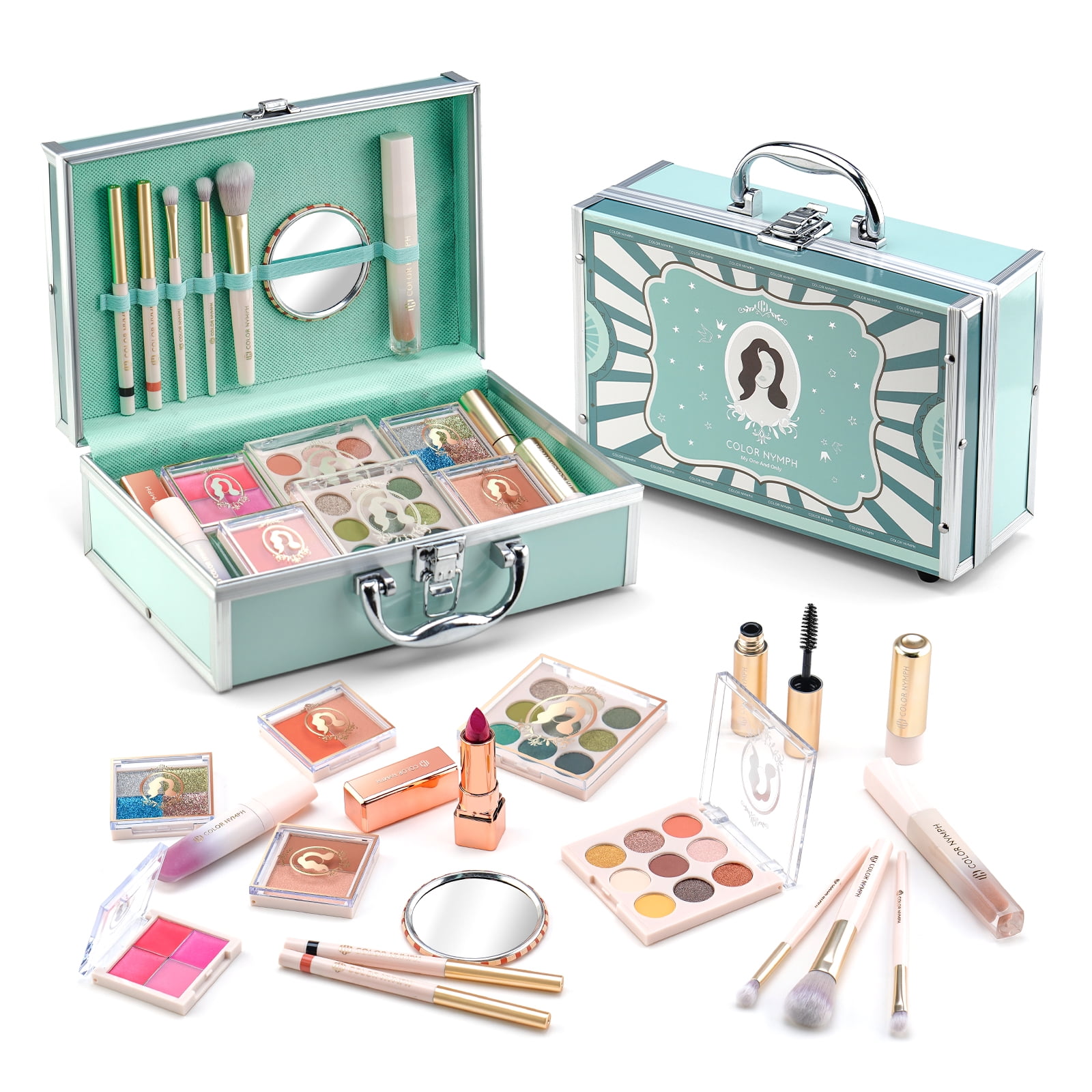 Color Nymph Teen Makeup Set with Green Retro Train Case - Beauty Gift ...