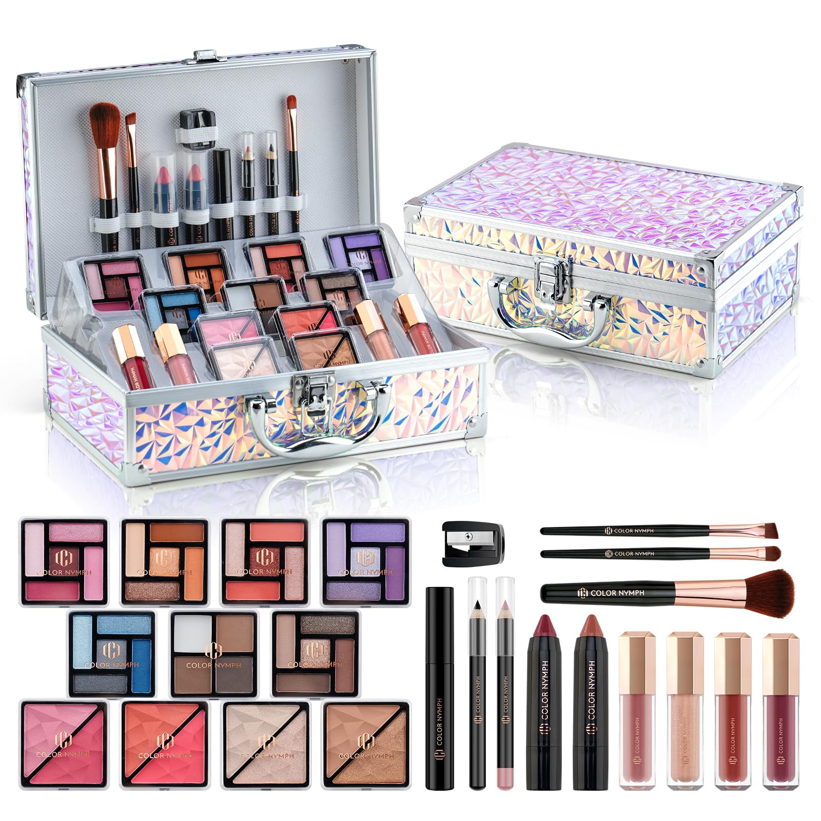 Color Nymph Makeup Kit with Cosmetics Case, Train Case Makeup Kits For ...