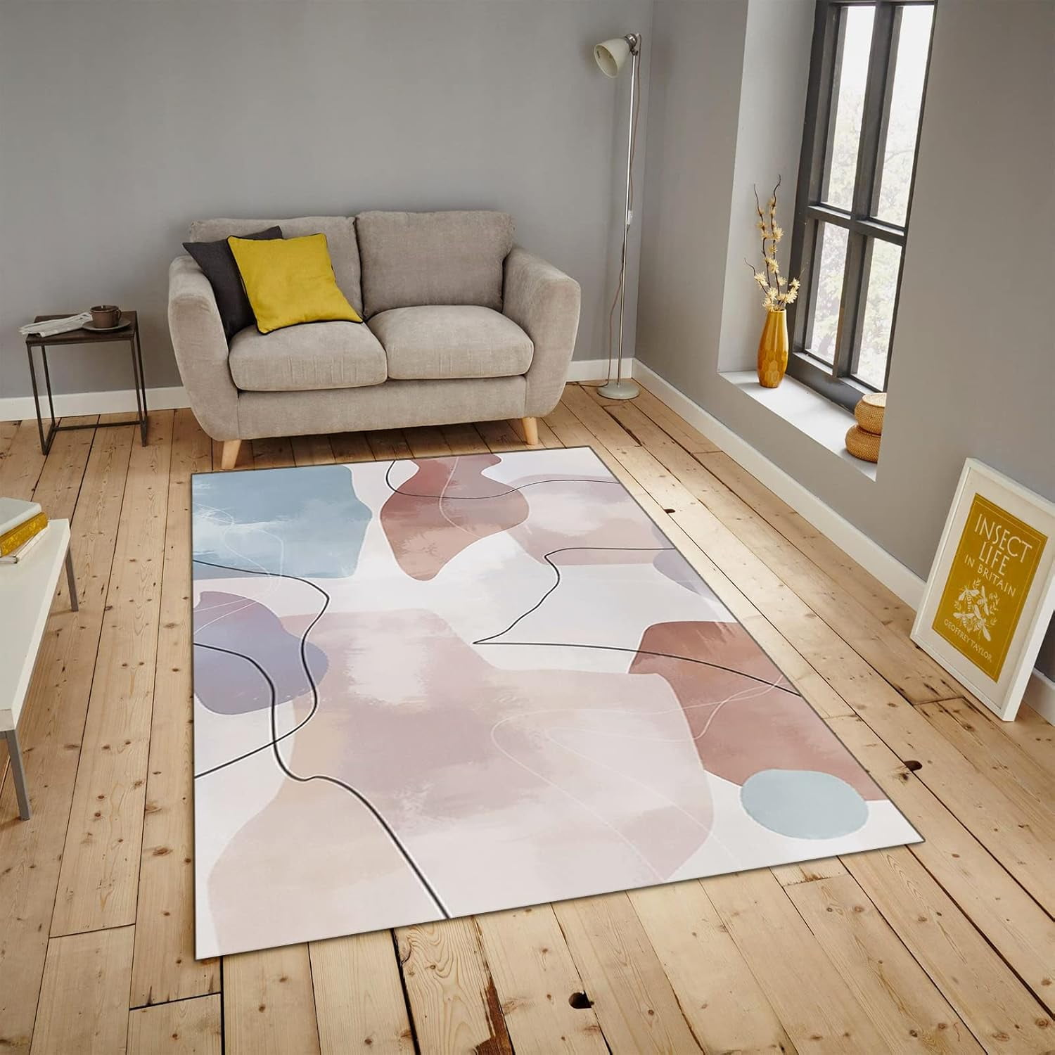 Color Oil Painting Area Rugs, Simple Black Line 3D Carpet, Floor Mat ...