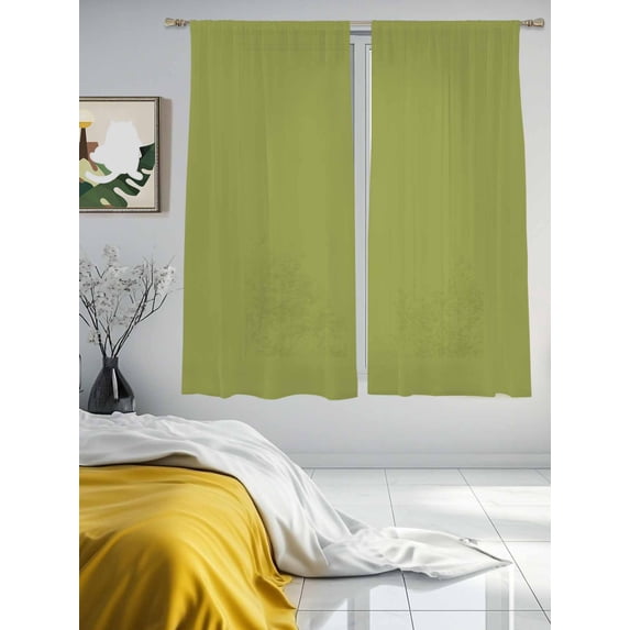 Color Olive Sheer Curtains 2 Panels Set Solid Lihgt Filtering Rod ...