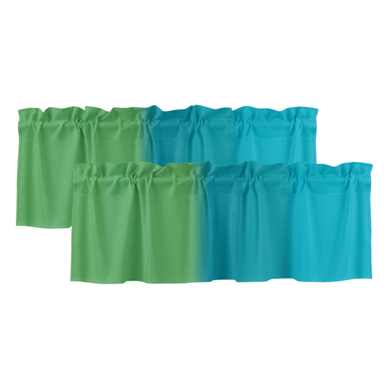 Color Ombre Striped 2 Panels Kitchen Valance, Minimalist Green Teal ...