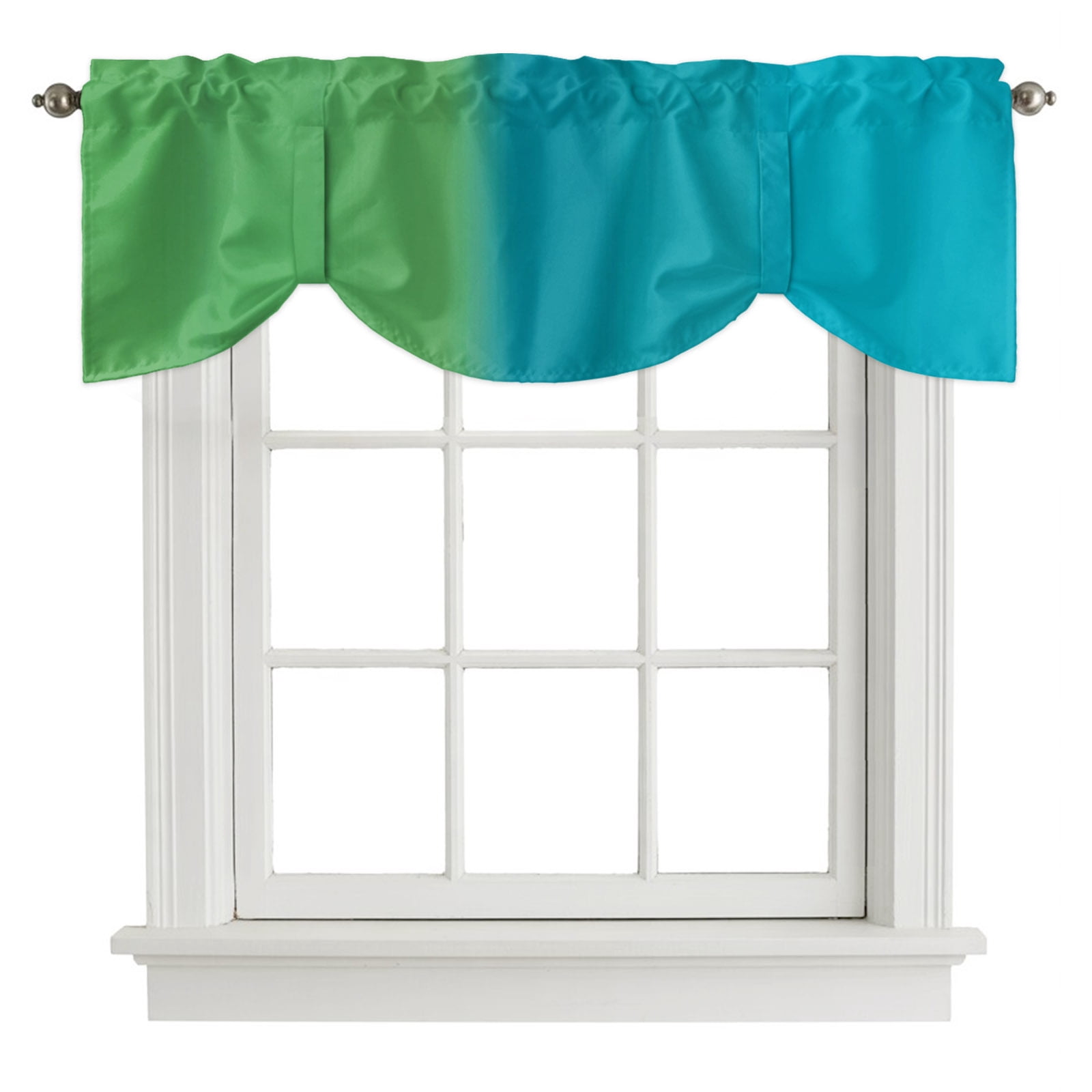 Color Ombre Striped Tie Up Valance Curtains Minimalist Green Teal Blue ...