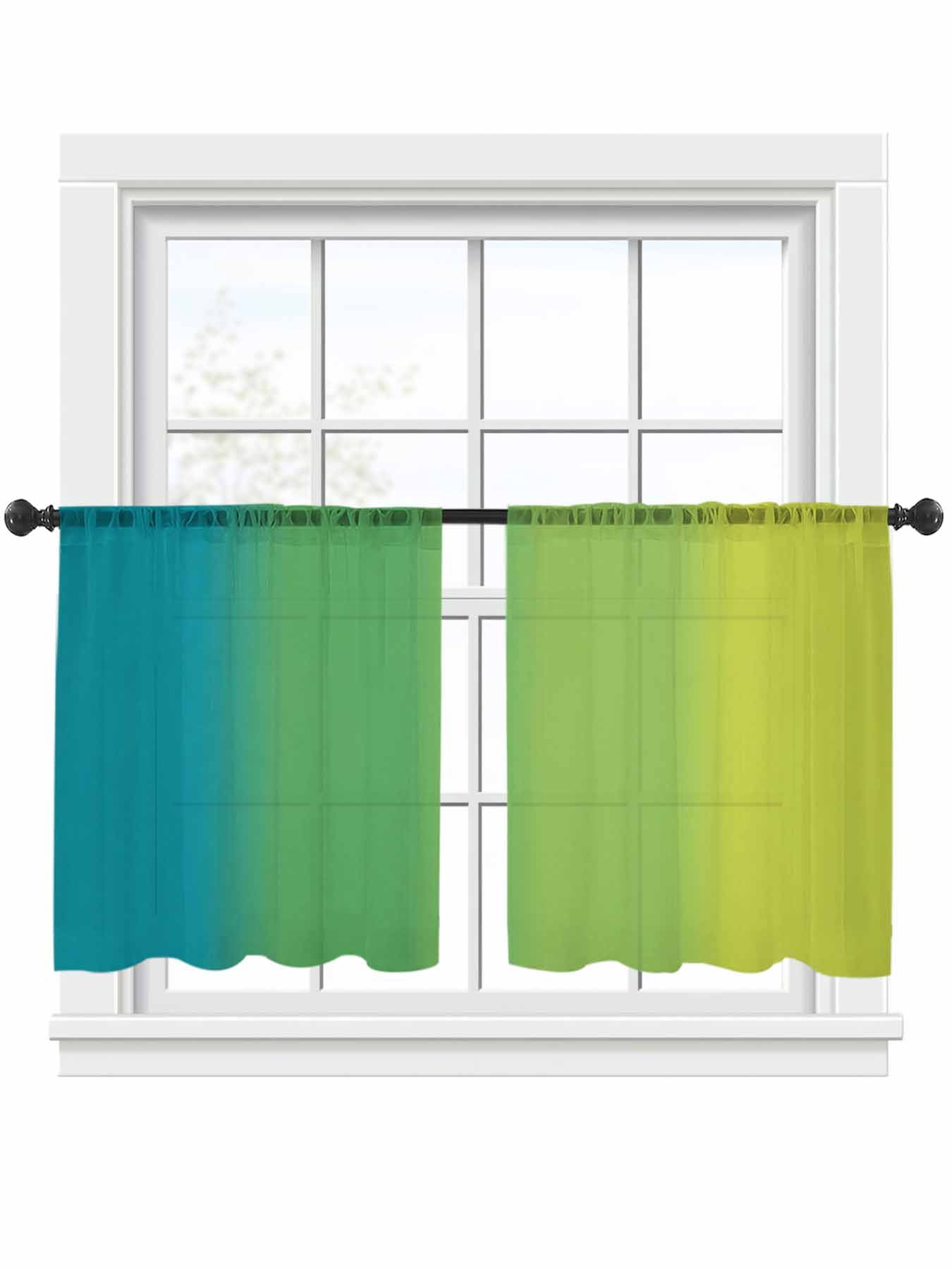 Color Ombre Striped Window Sheer Curtain Minimalist Blue Green Yellow ...
