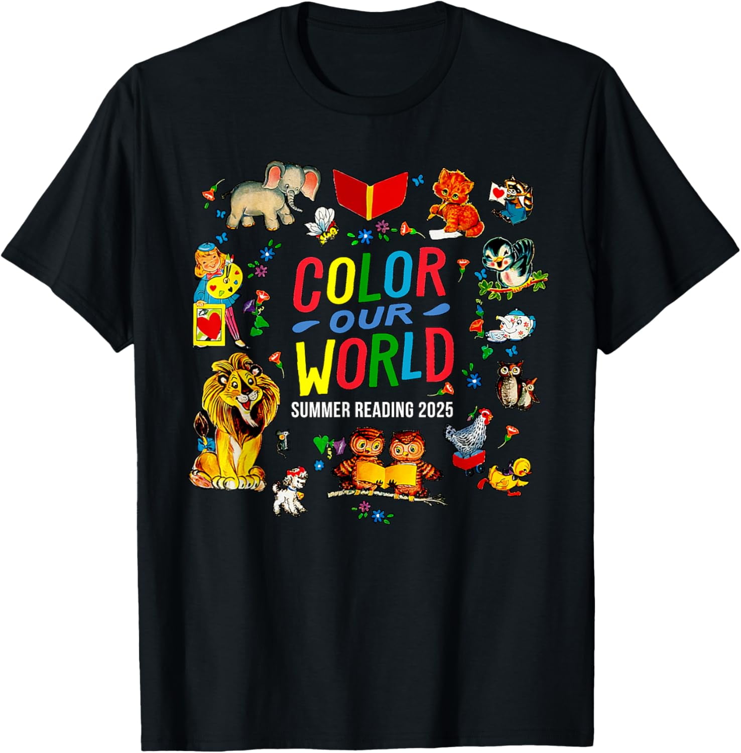 Color Our World Summer Reading Program 2025 Animals Book T-Shirt Unisex ...