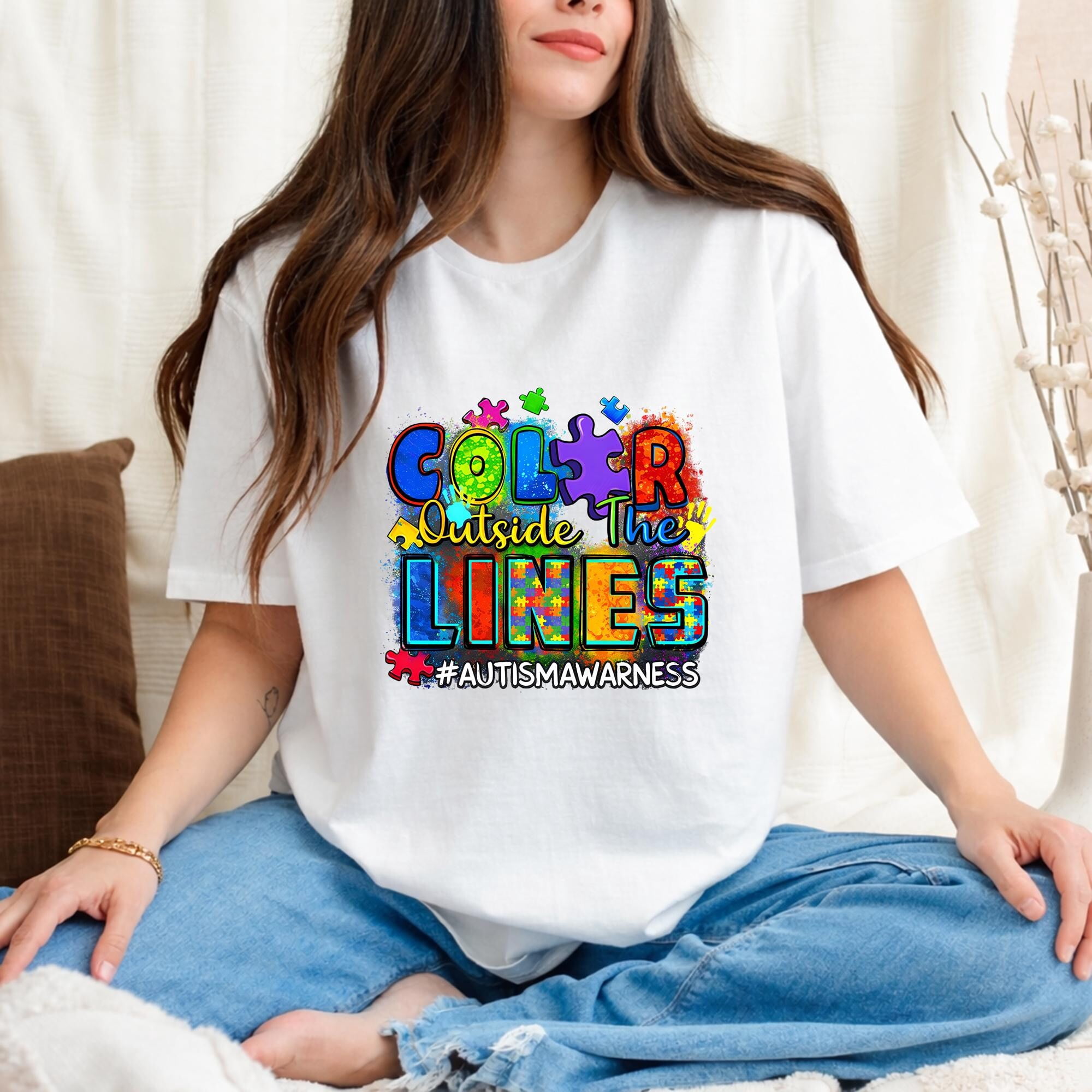 Color Outside The Lines Autism Awareness TShirt Mom Dad Support ...