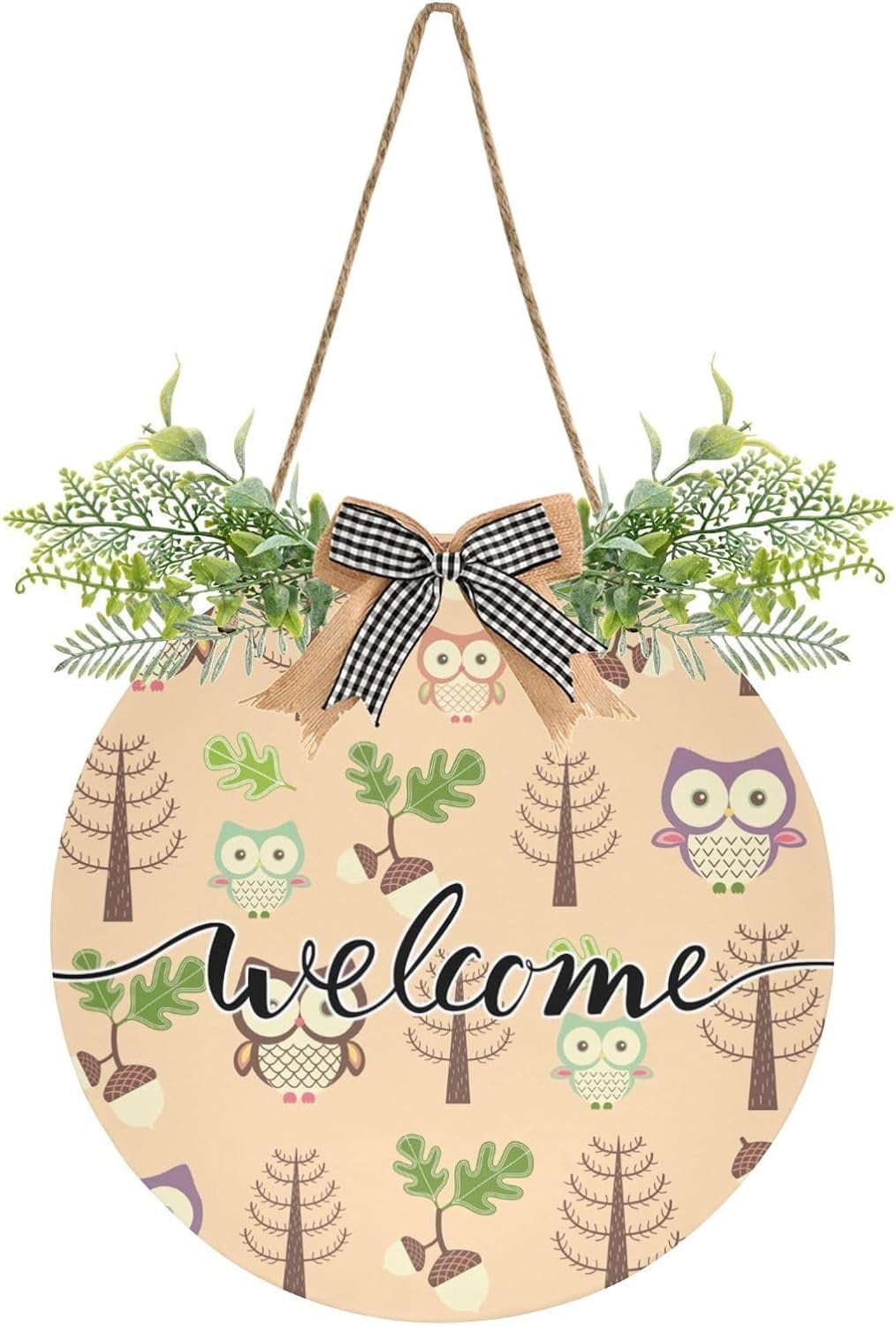 Color Owls Welcome Sign Farmhouse Front Porch Door Hanging Welcome ...