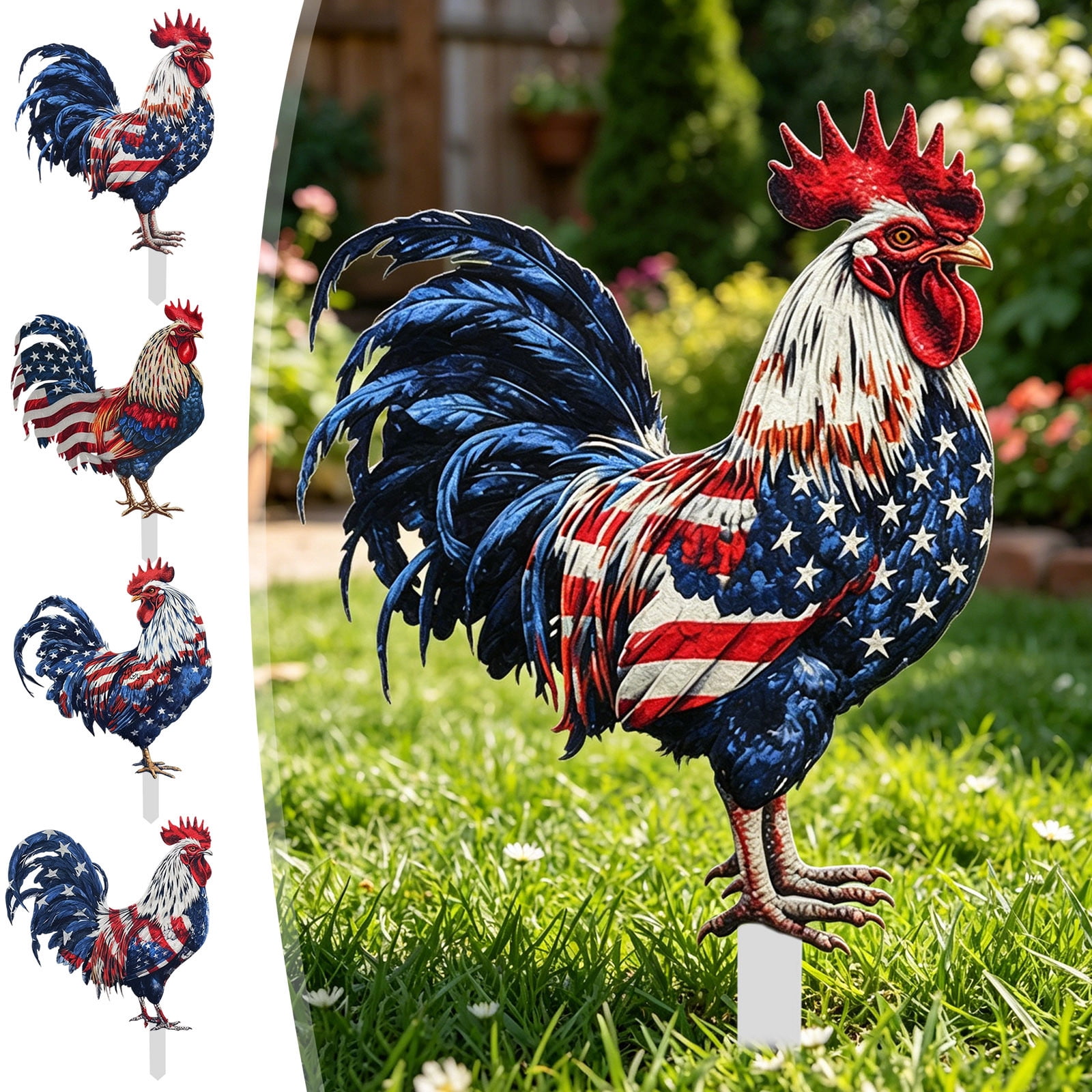Color Painted Rooster Figurine for 4Th Of July, Rustic Animal Ground ...