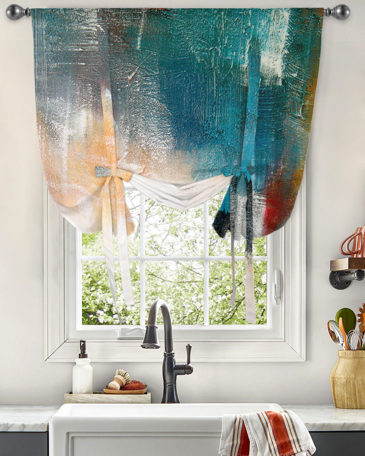 Color Painting Modern Window Curtain for Living Room Home Decor Blinds Drapes Kitchen Tie-up ...
