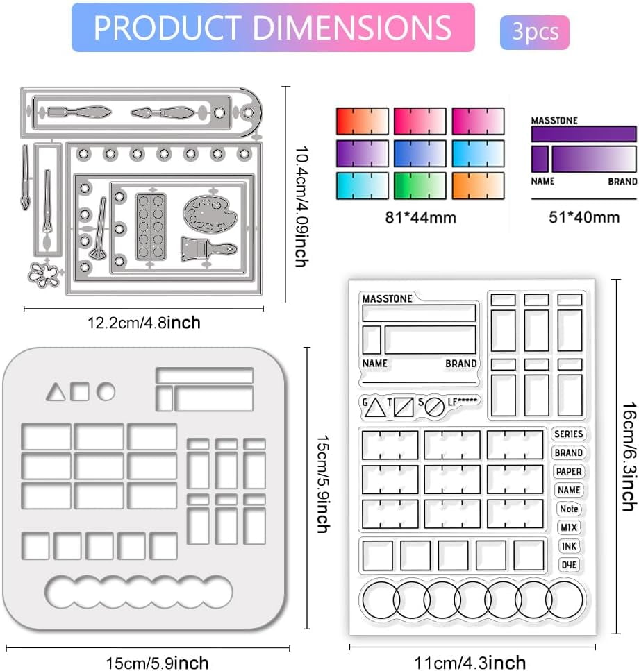 Color Palette Clear Stamps Cutting Dies PET Painting Stencils for Card ...