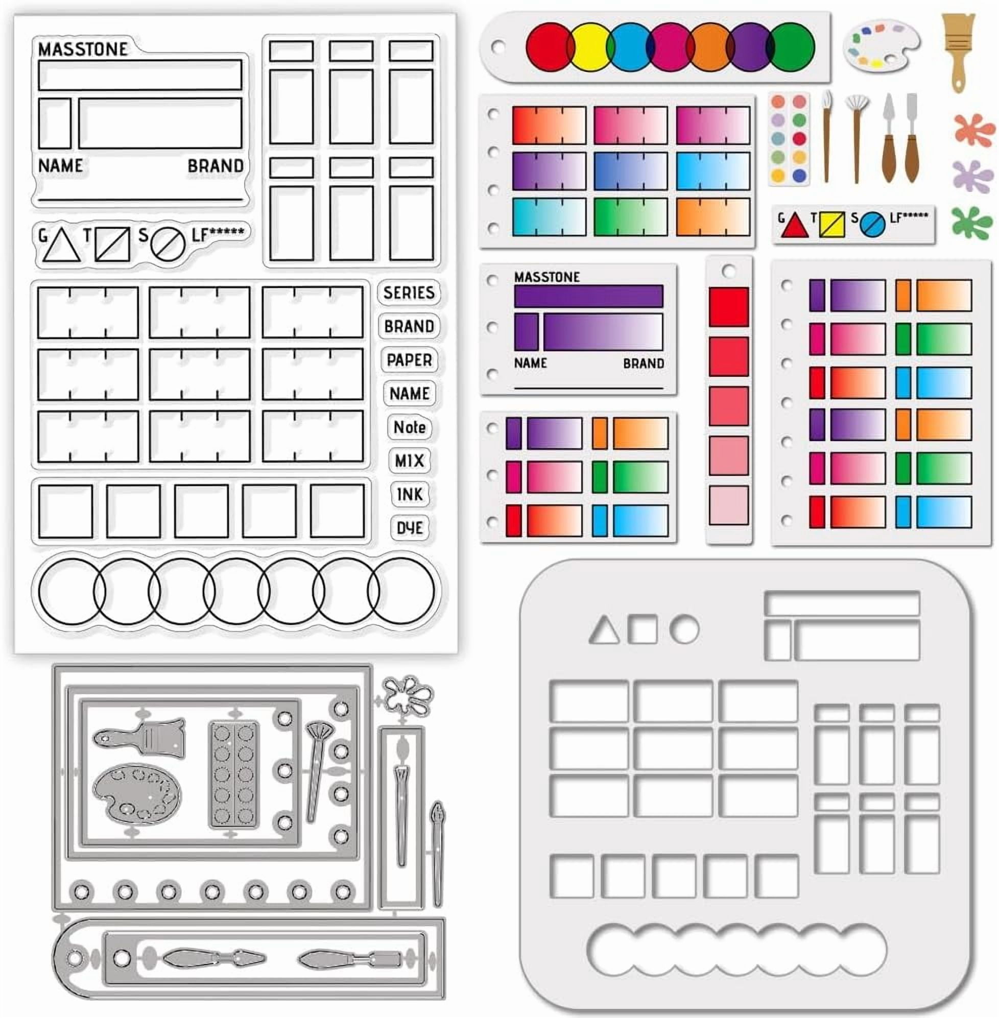 Color Palette Clear Stamps Cutting Dies PET Painting Stencils for Card ...
