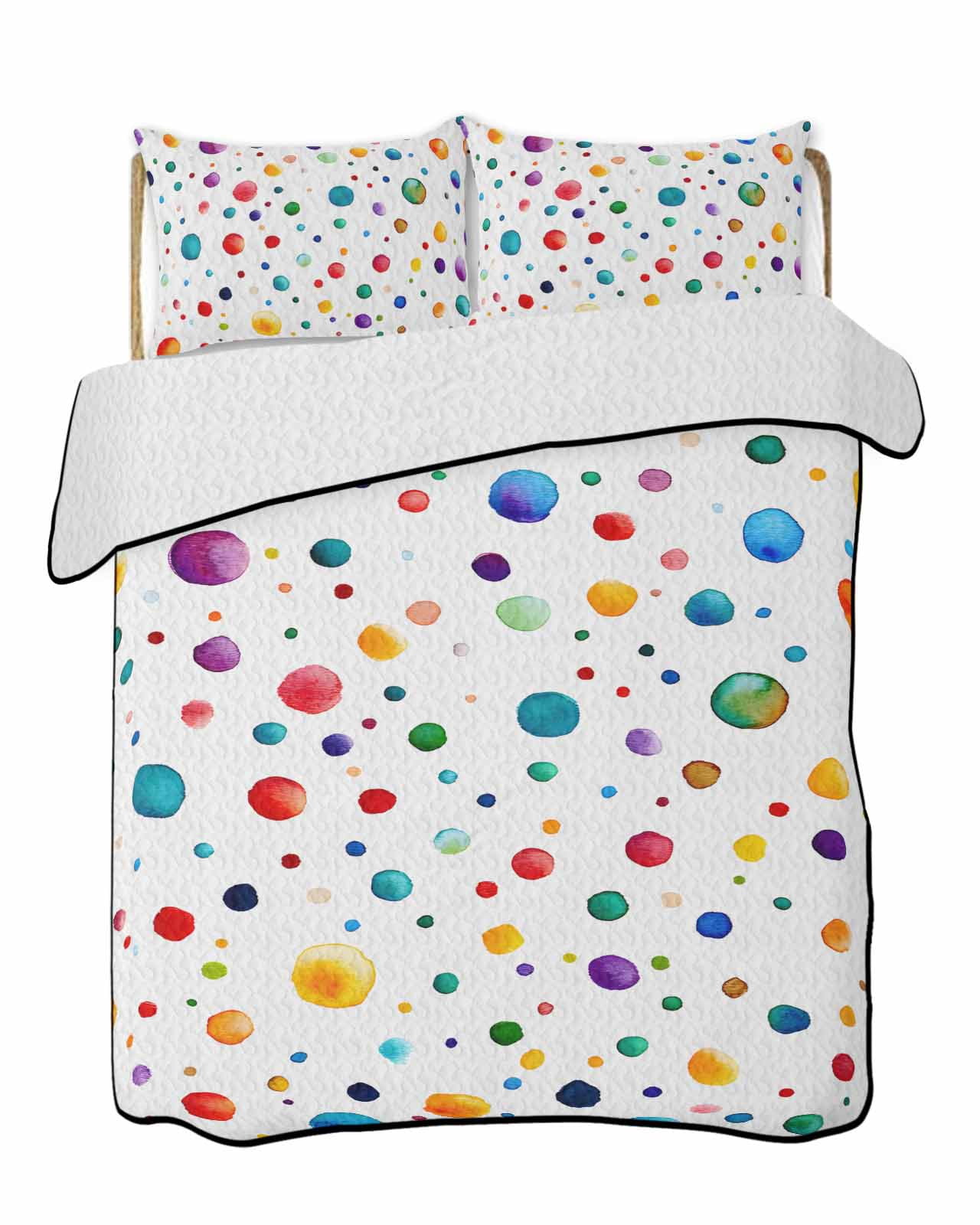 Color Polka Dot 3 Pieces Quilt Set, 1 Quilt with 2 Shams, Abstract ...