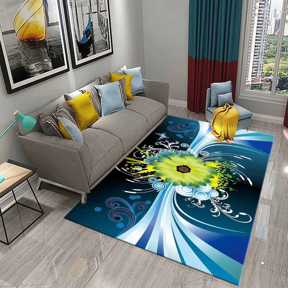 Color Psychedelic Abstract Geometric Carpet for Living Room Bedroom ...